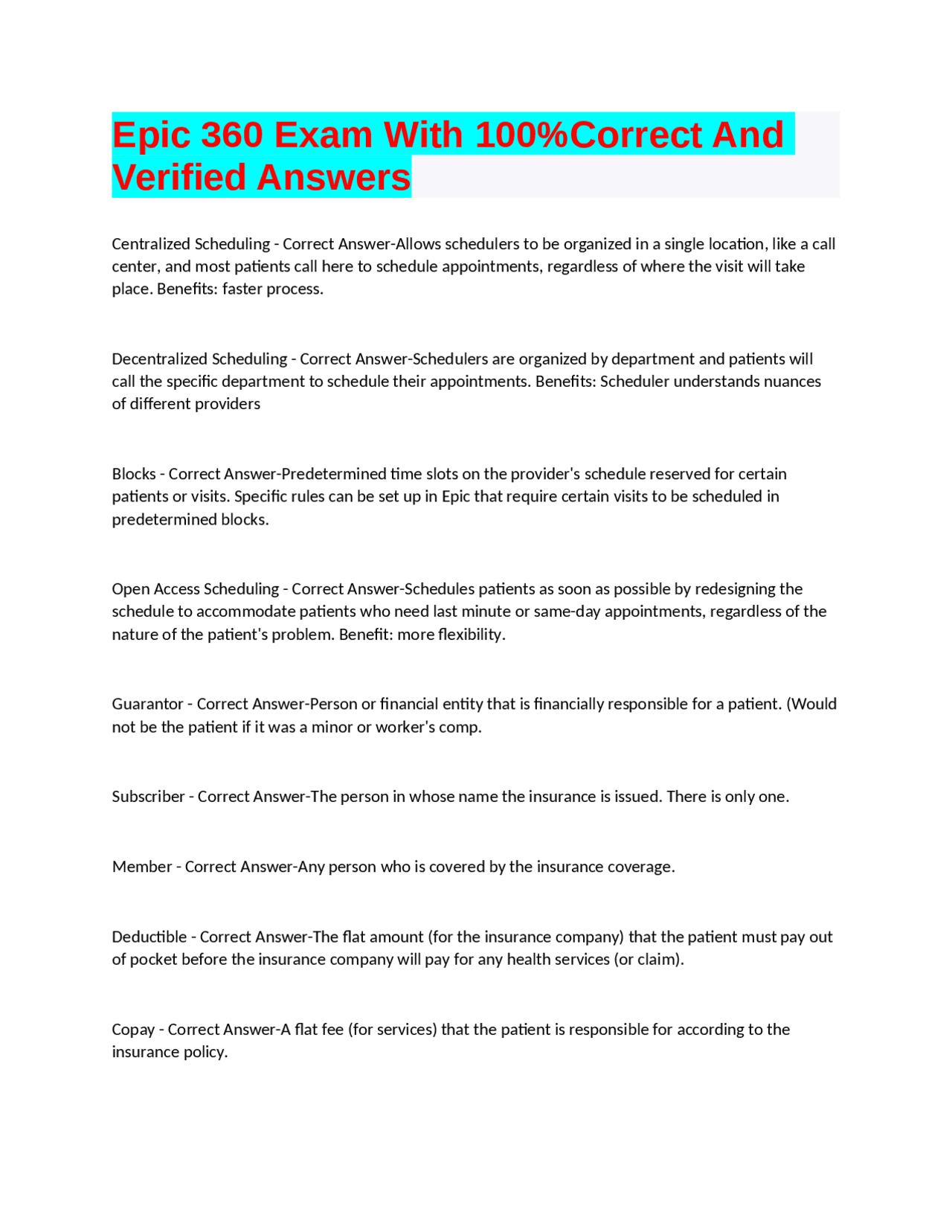 Epic 360 Exam With 100%Correct And Verified Answers | Exams Advanced ...