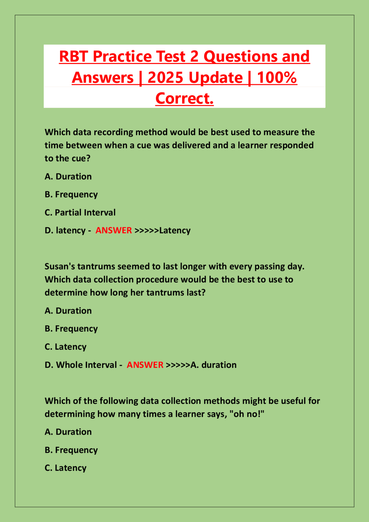 RBT Practice Test 2 Questions and Answers | 2025 Update | 100% Correct ...