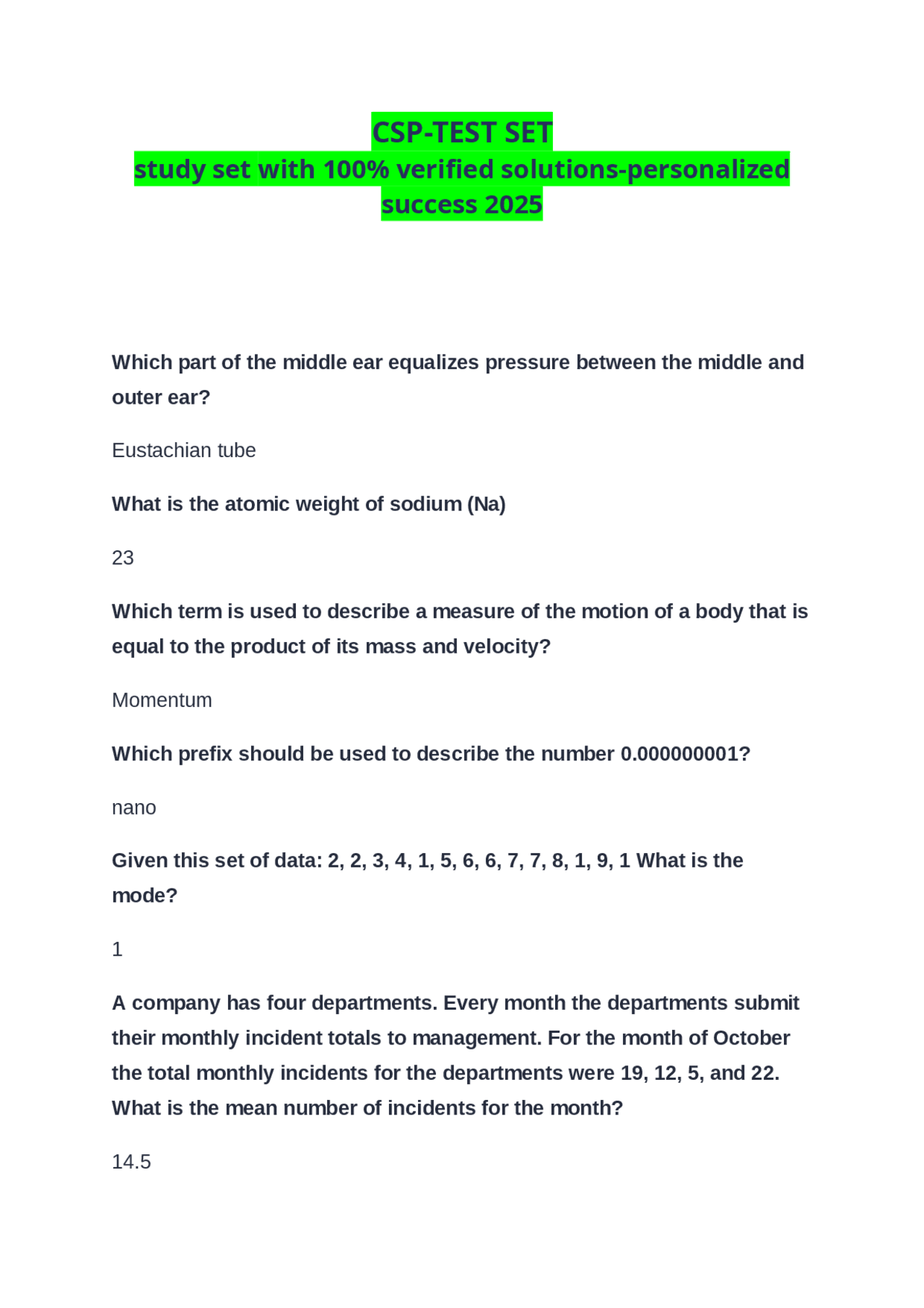 CSP-TEST SET study set with 100% verified solutions-personalized ...