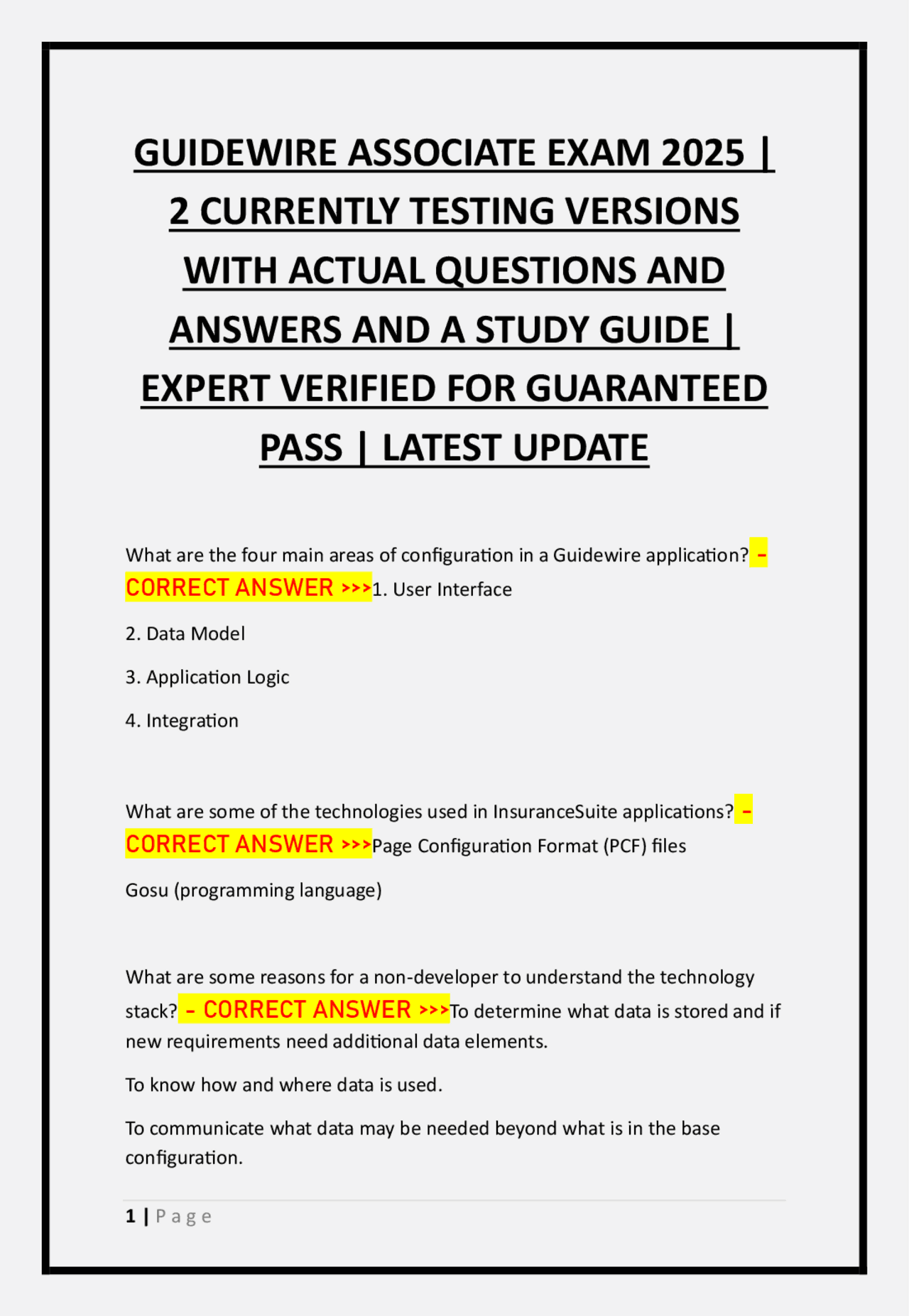 GUIDEWIRE ASSOCIATE EXAM 2025 | 2 CURRENTLY TESTING VERSIONS | Exams ...