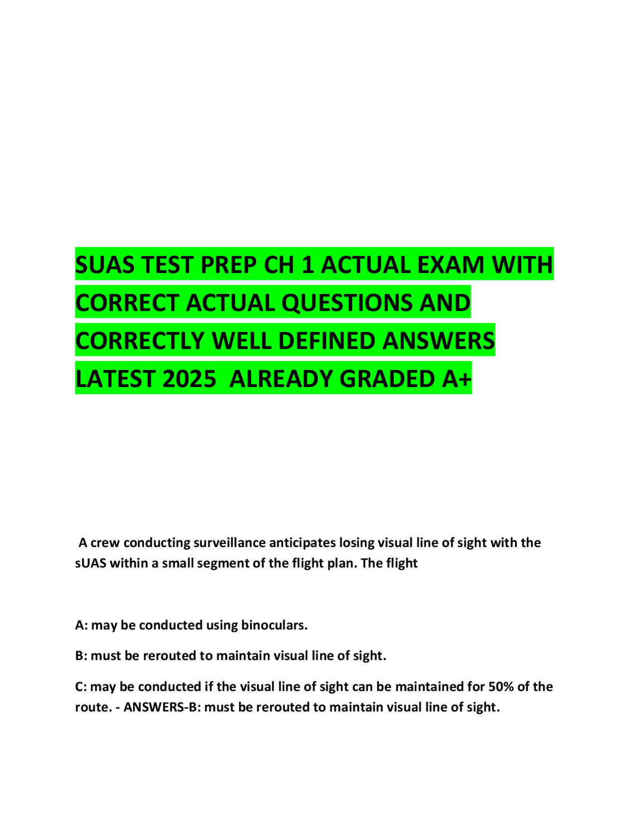 SUAS TEST PREP CH 1 ACTUAL EXAM WITH CORRECT ACTUAL QUESTIONS AND ...