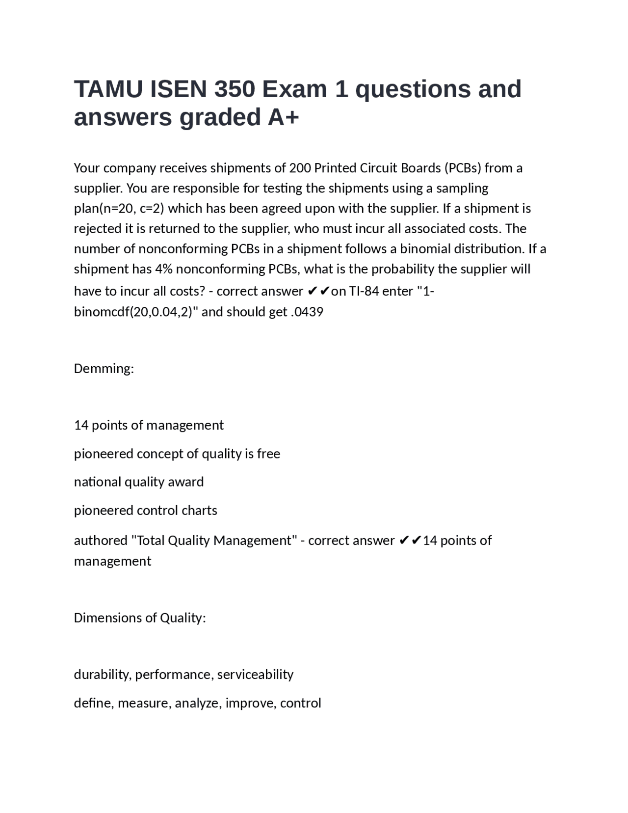 TAMU ISEN 350 Exam 1 questions and answers graded A+-24.docx | Exams ...