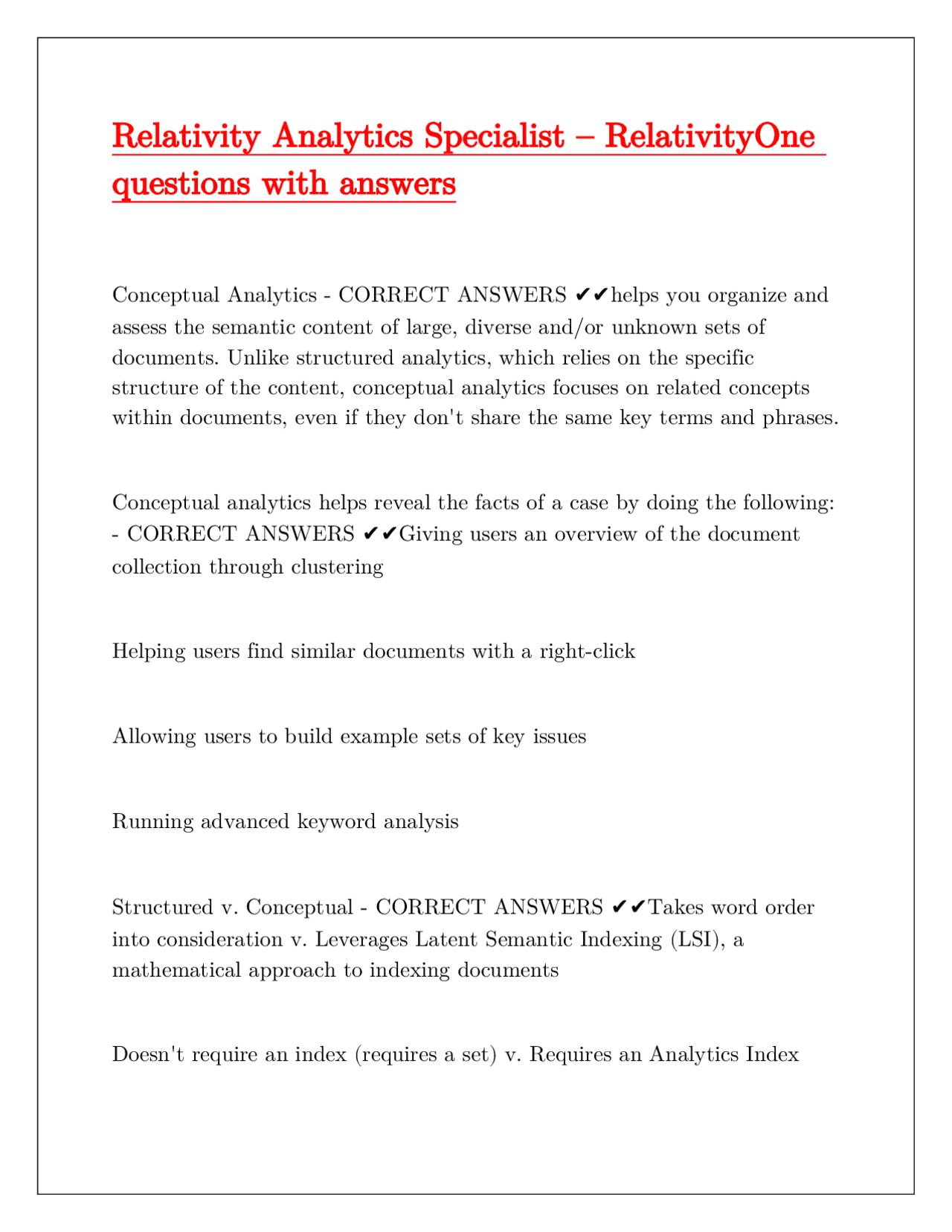 Relativity Analytics Specialist – RelativityOne questions with answers ...