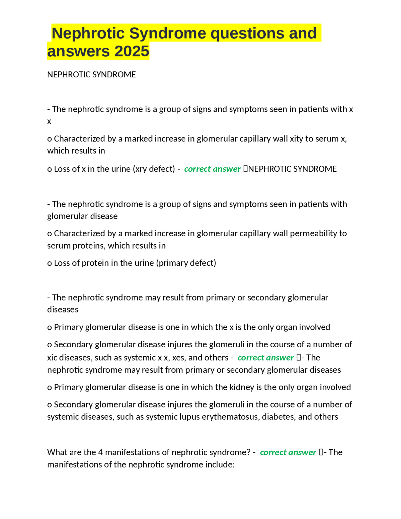 Nephrotic Syndrome: Questions and Answers for Medical Students | Exams ...