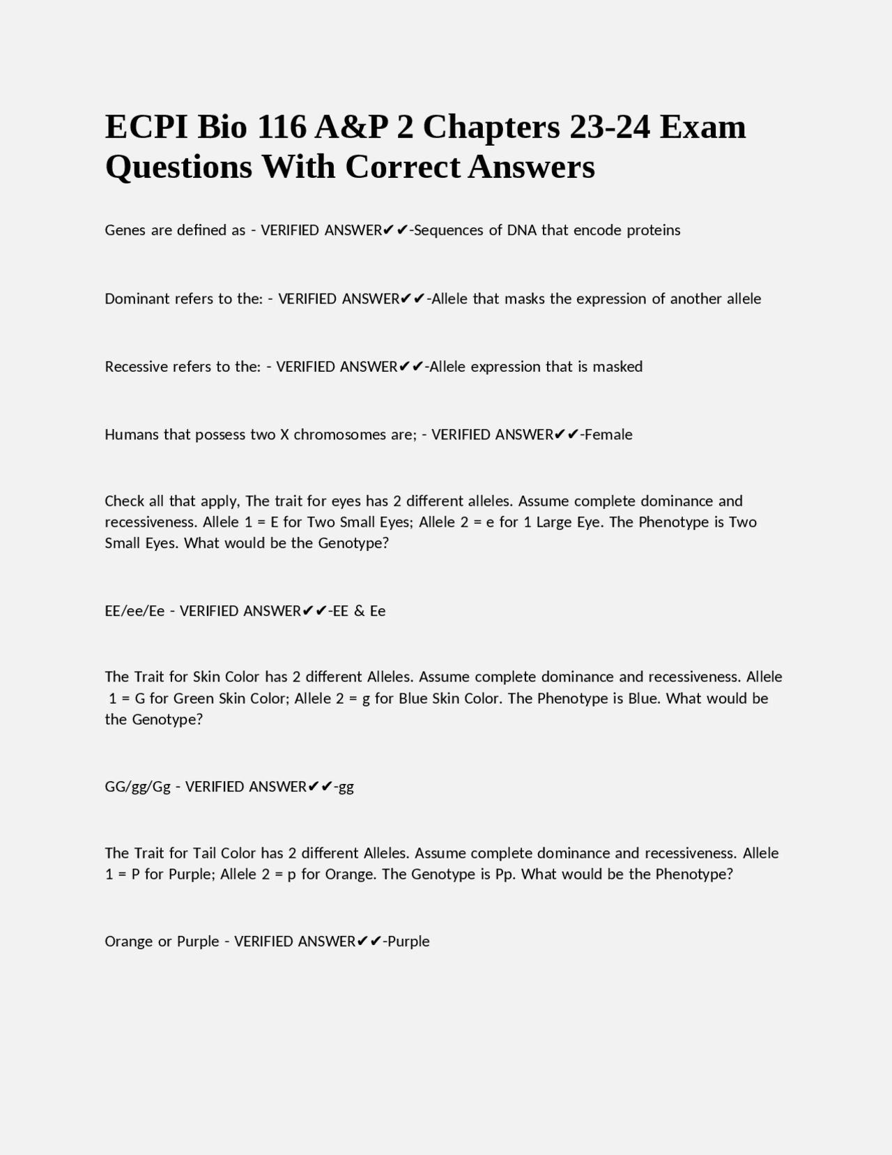 ECPI Bio 116 A&P 2 Chapters 23-24 Exam Questions With Correct Answers ...