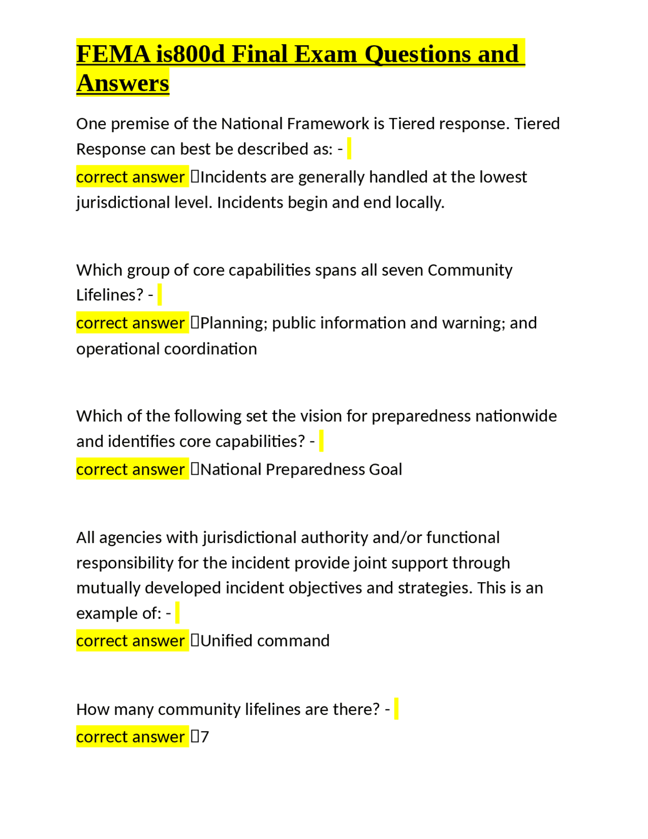FEMA is800d Final Exam Questions and Answers | Exams Social Sciences ...