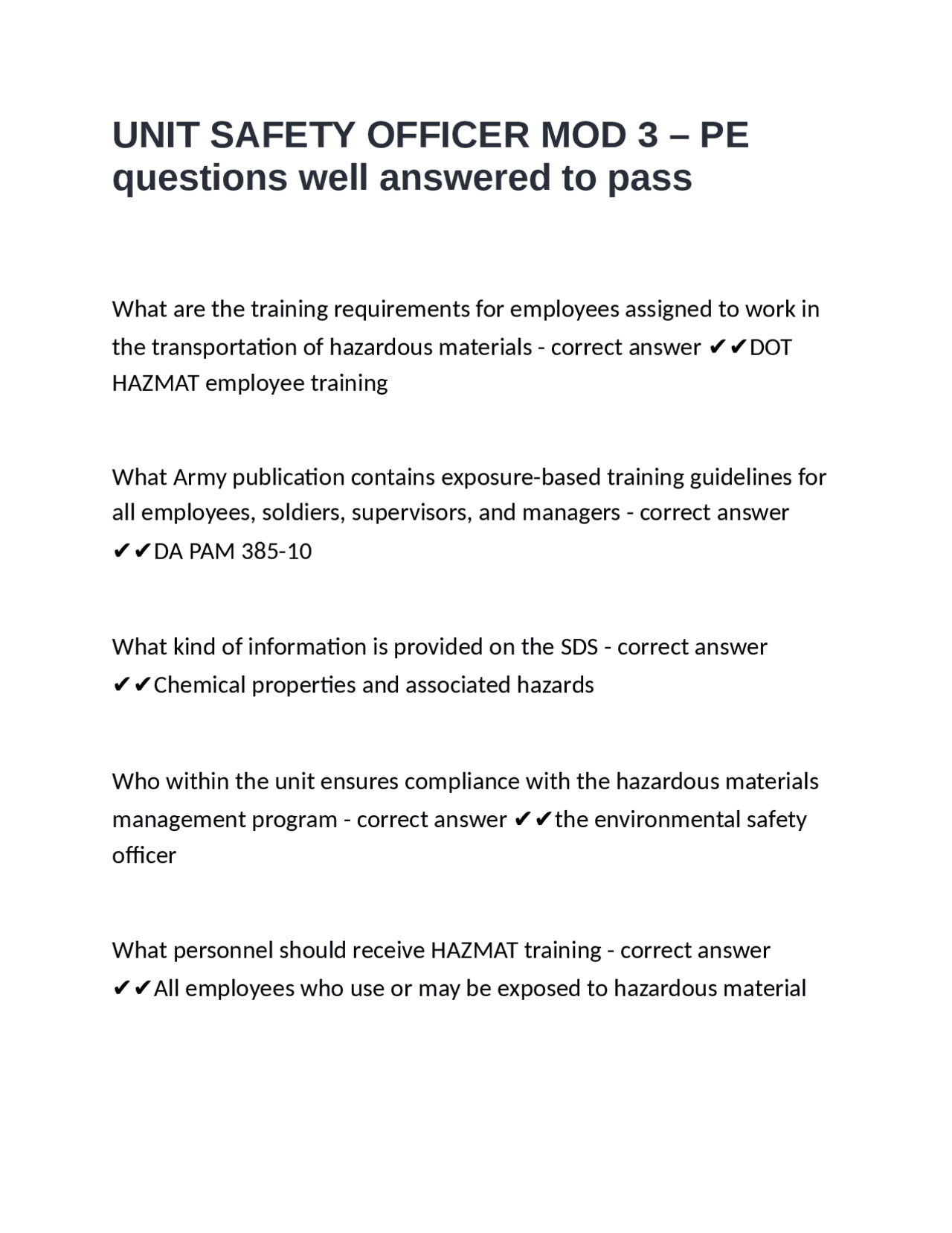 Unit Safety Officer MOD 3 - PE: Training Requirements and Safety ...