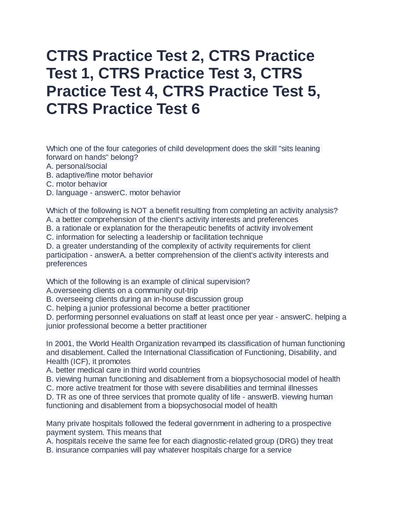 CTRS Practice Test 2, CTRS Practice Test 1, CTRS Practice Test 3, CTRS ...