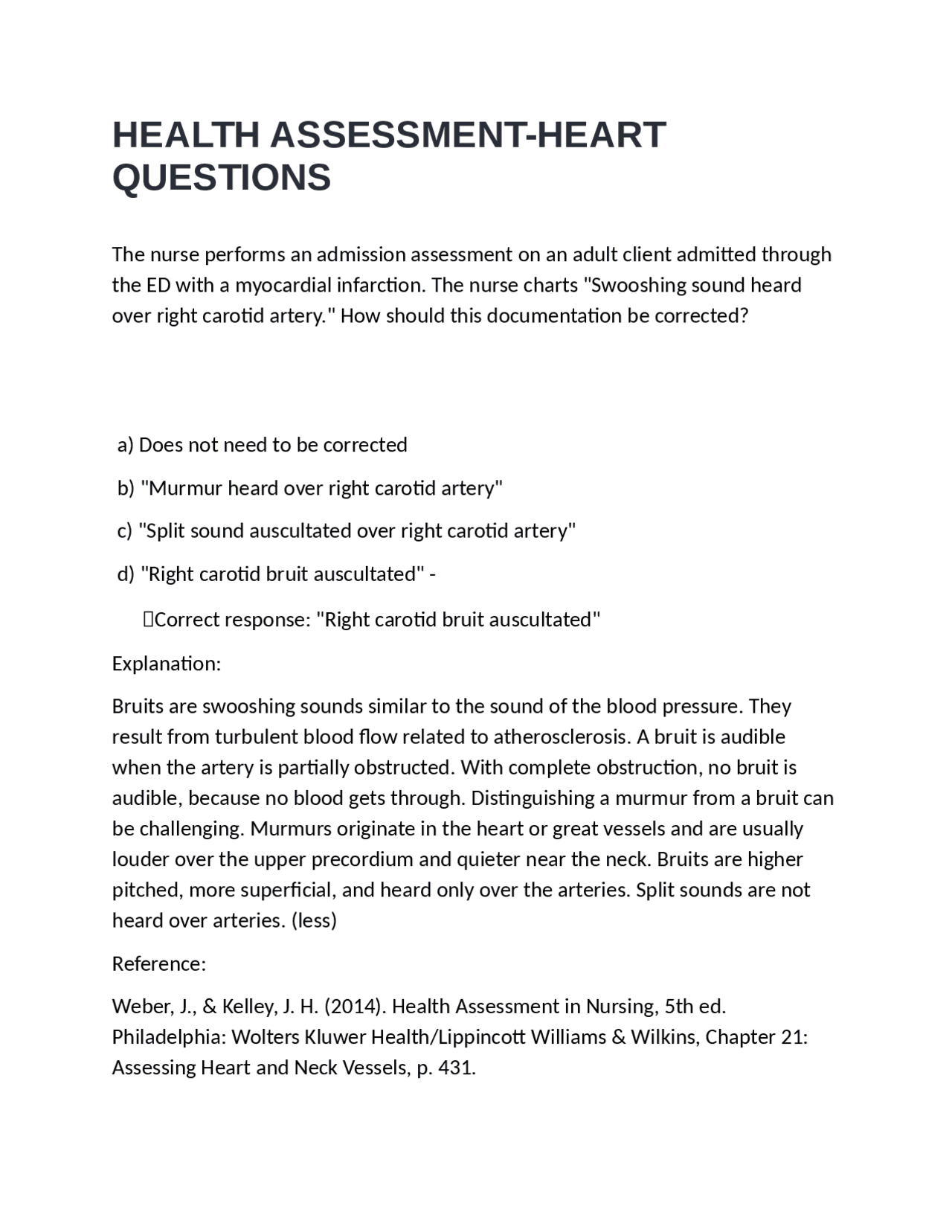 Health Assessment-Heart: Multiple Choice Questions with Explanations ...