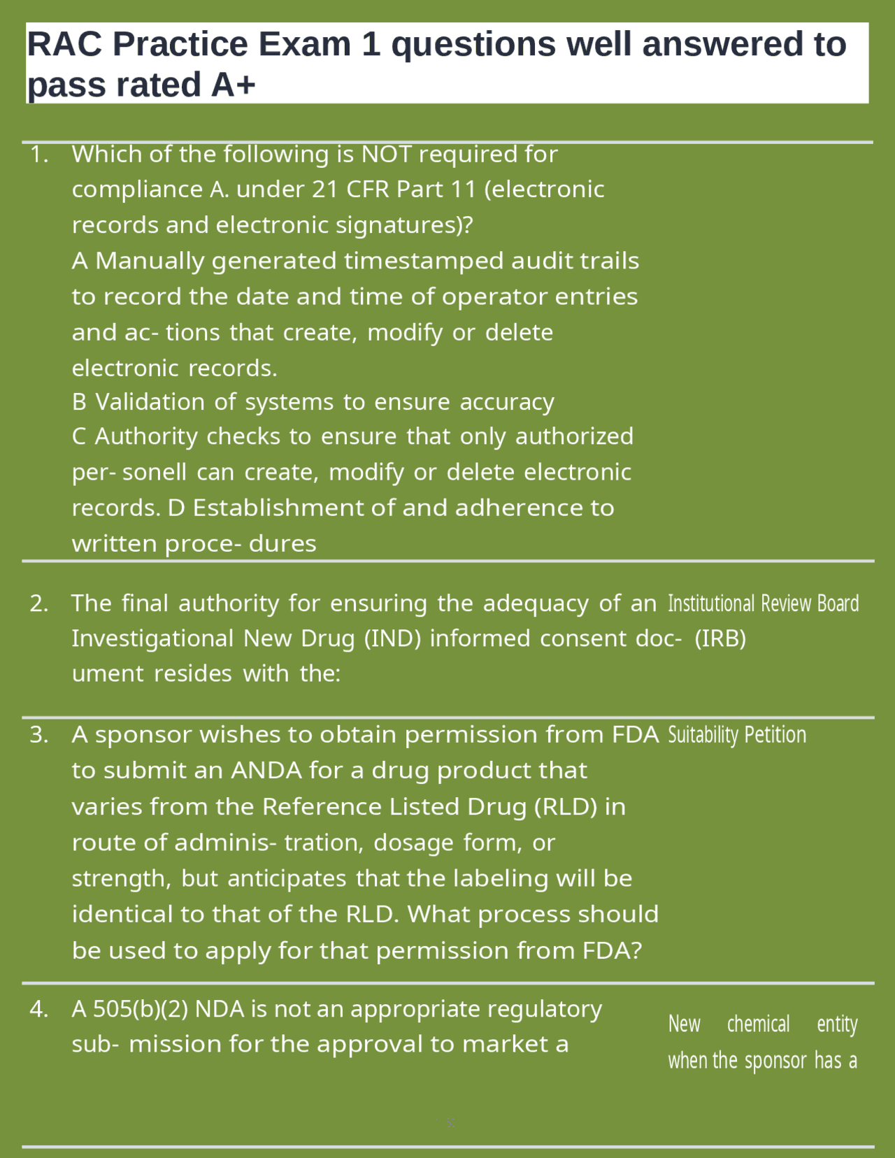RAC Practice Exam 1: Questions and Answers for Regulatory Affairs ...