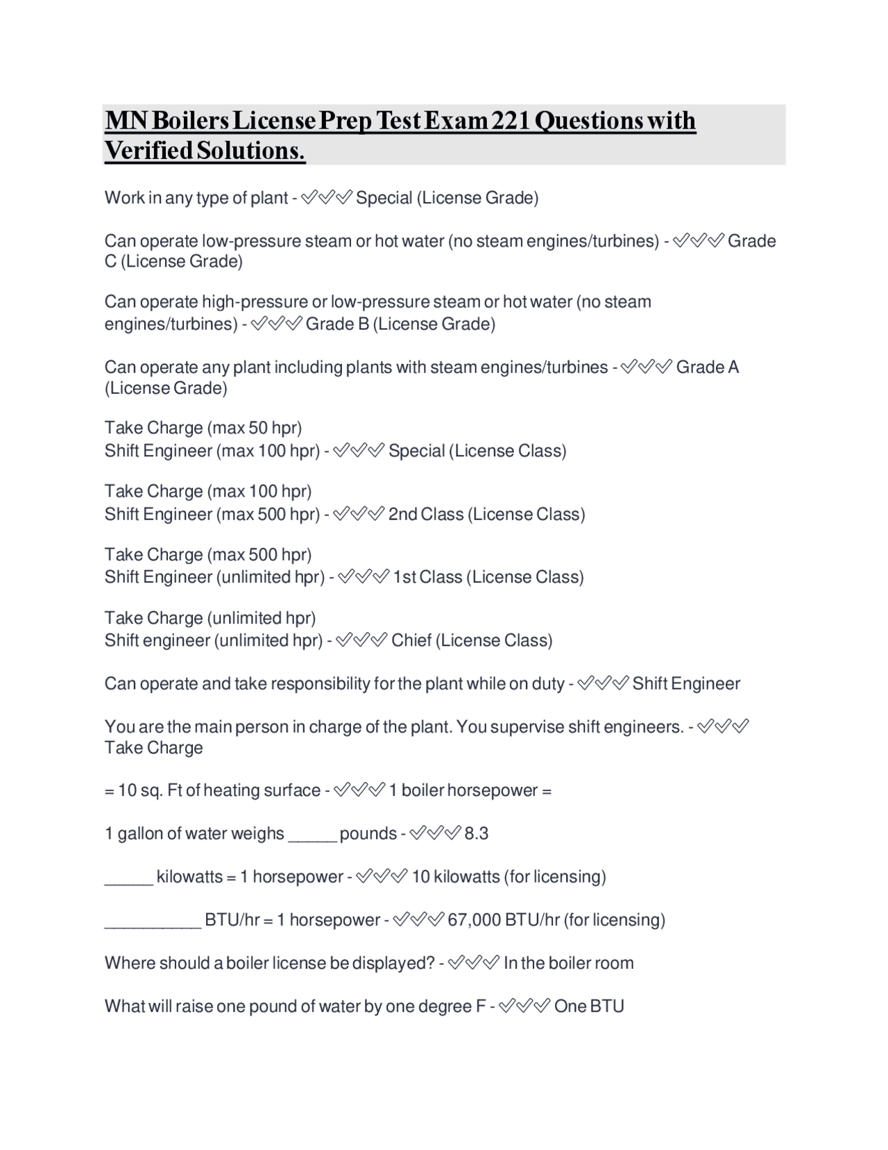 MN Boilers License Prep Test Exam 221 Questions with Verified Solutions ...
