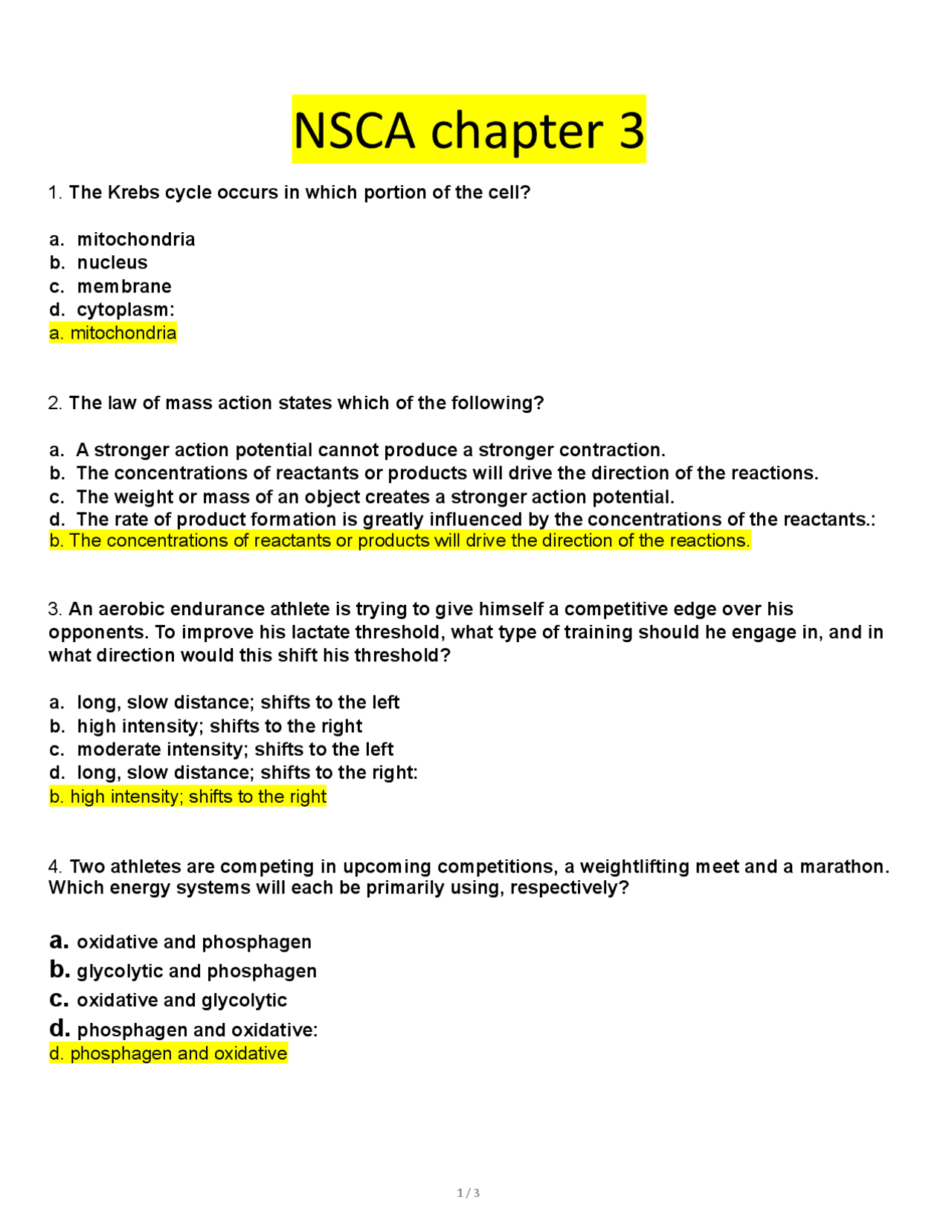 NSCA Chapter 3: Exercise Physiology and Energy Systems - Multiple Choice Questions | Exams ...