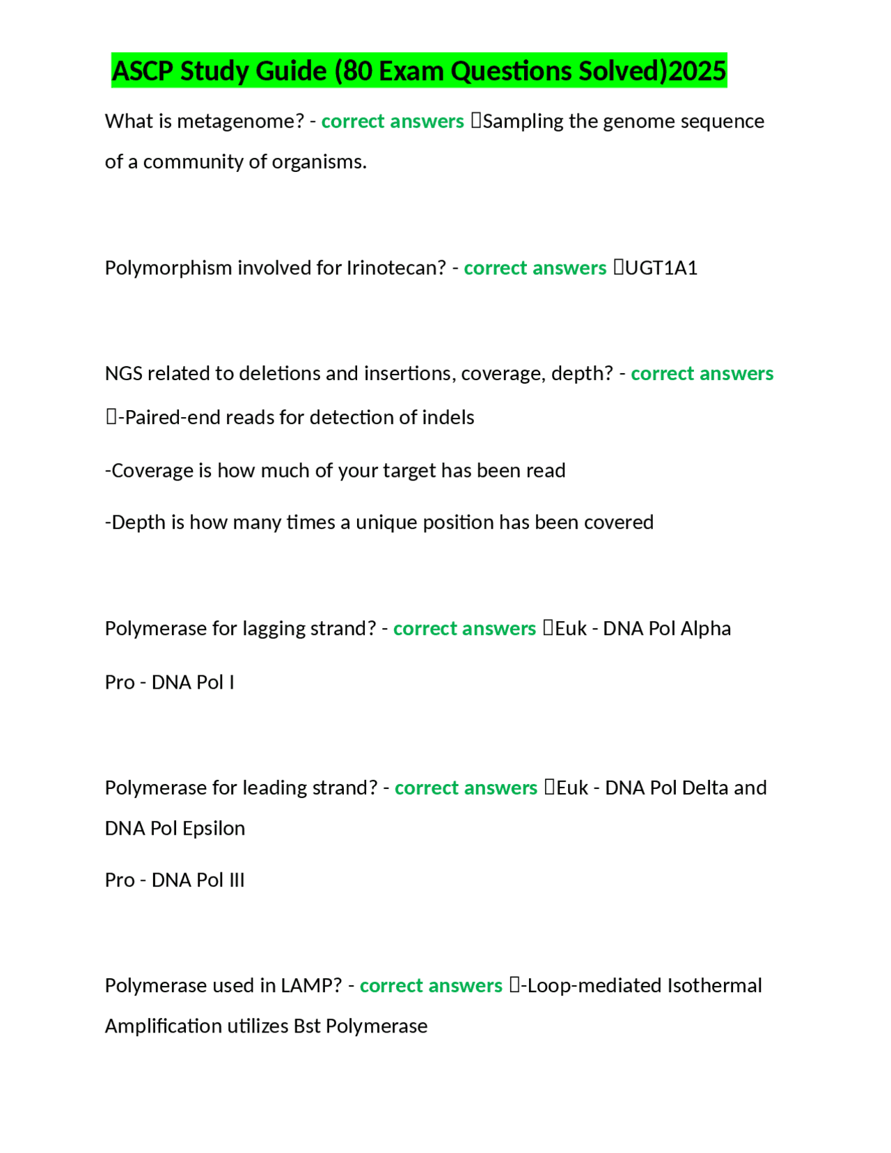 ASCP Study Guide (80 Exam Questions Solved)2025 | Exams Nursing | Docsity