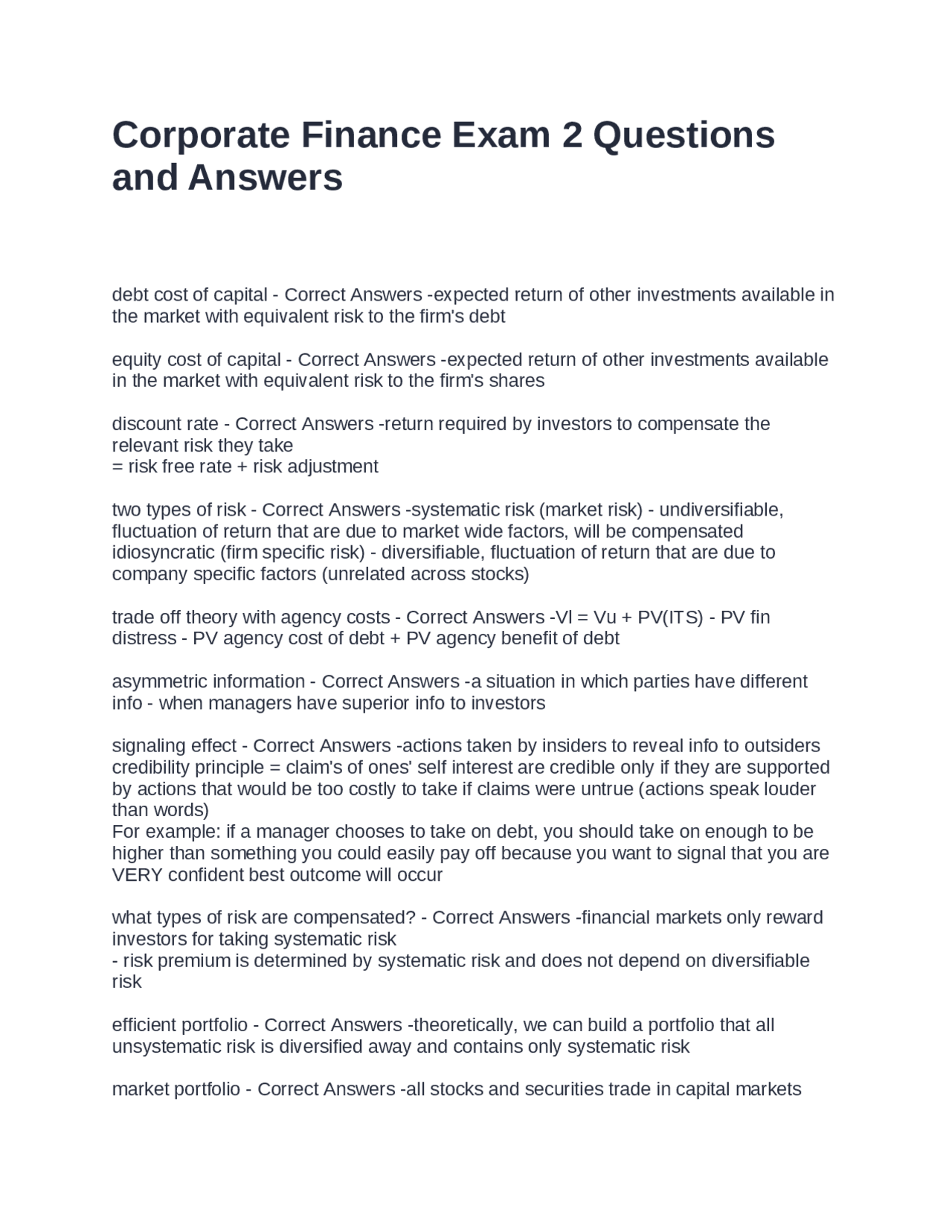 Corporate Finance Exam 2 Questions and Answers | well solved) | Exams ...