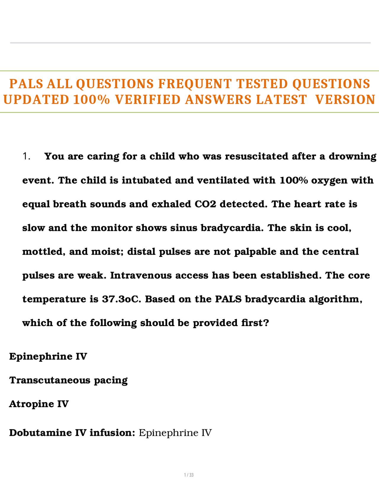 PALS ALL QUESTIONS FREQUENT TESTED QUESTIONS UPDATED 100% VERIFIED ...