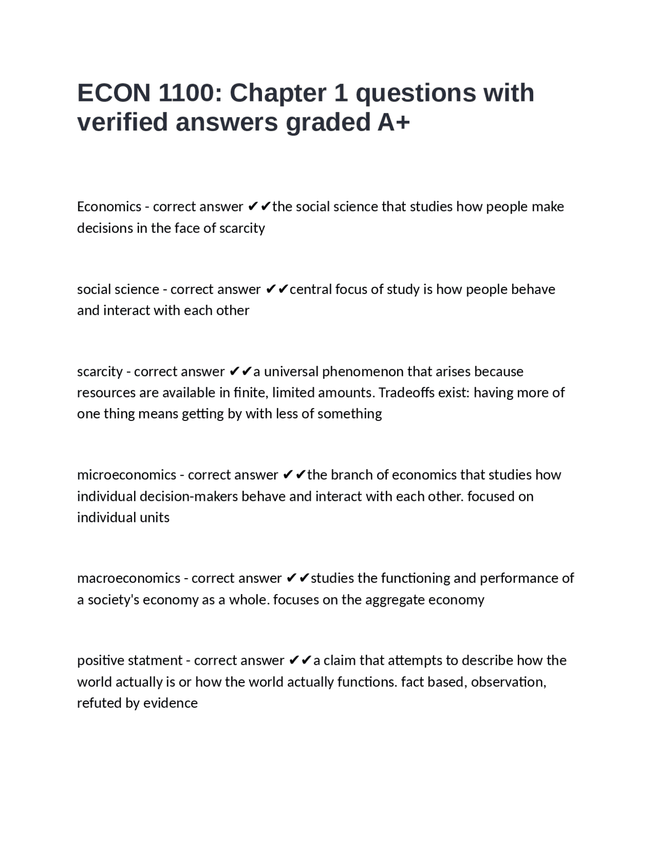 ECON 1100: Chapter 1 Questions and Answers - Economics Principles ...