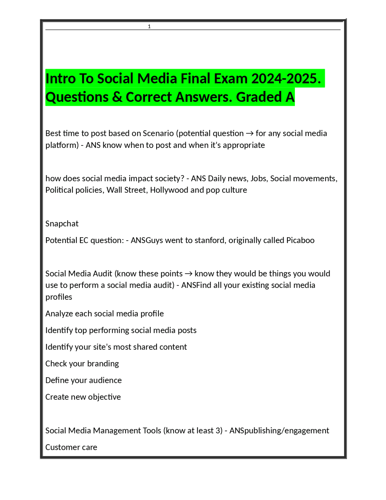 Intro To Social Media Final Exam Questions & Answers | Exams Media ...