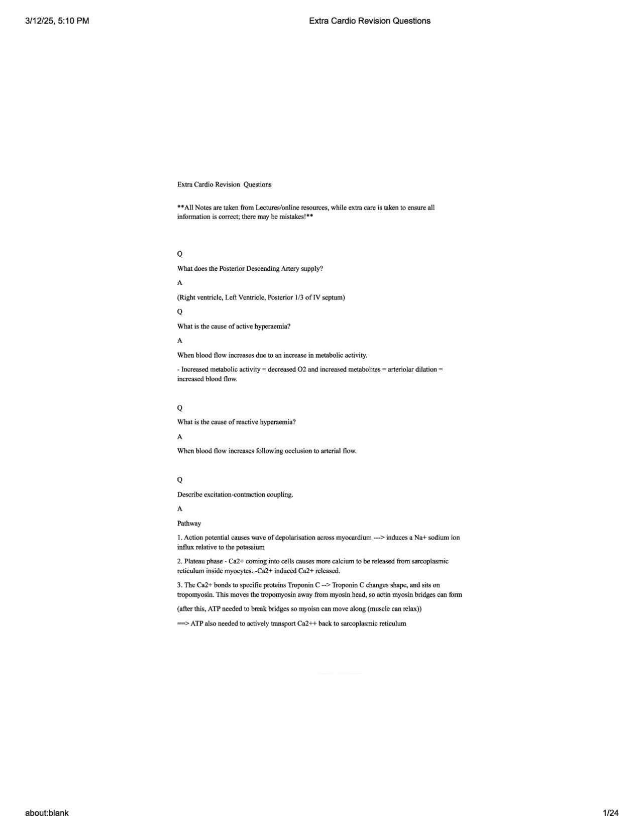 Extra Cardio module revision questions, for phase 1 | Quizzes Medicine ...