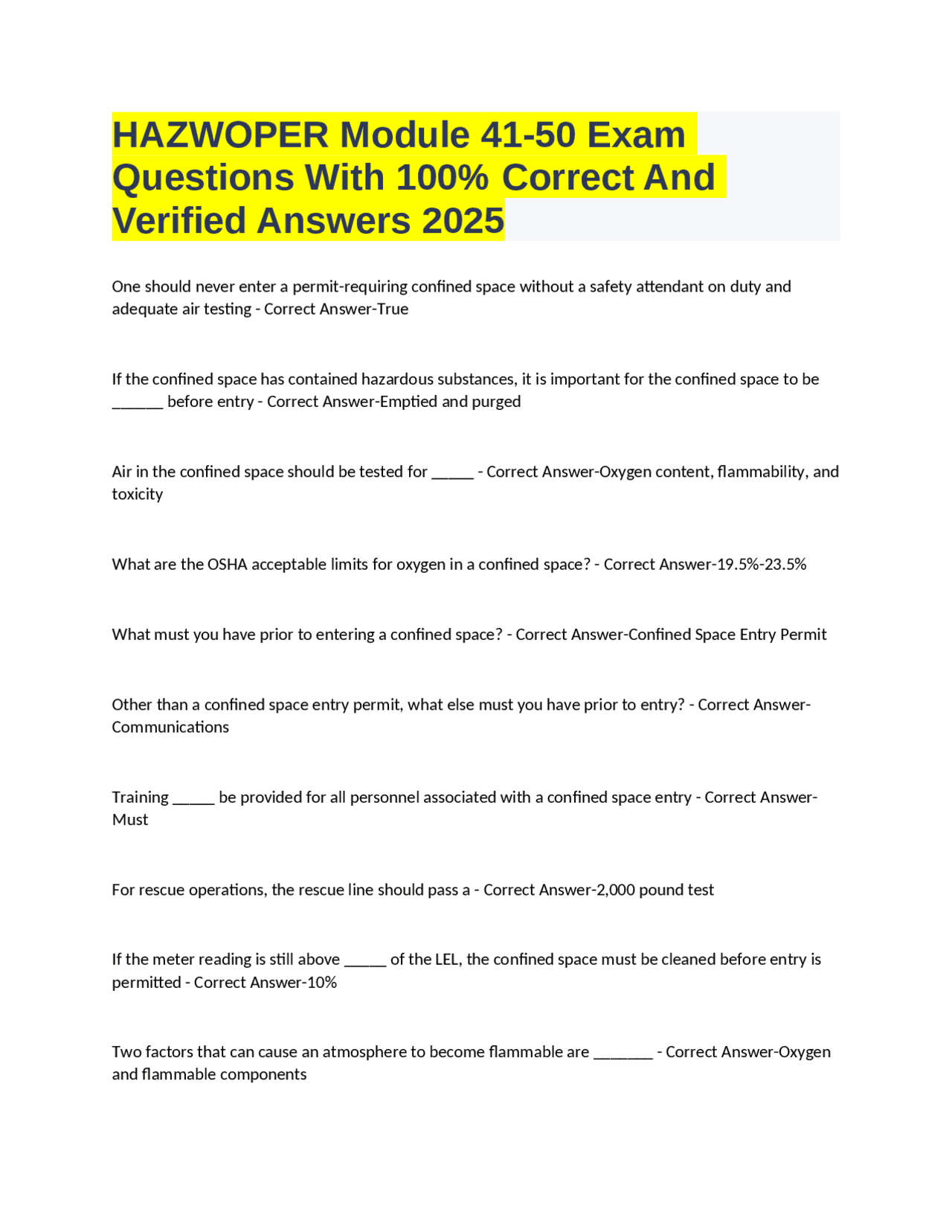 HAZWOPER Module 41-50 Exam Questions and Answers | Exams Advanced ...