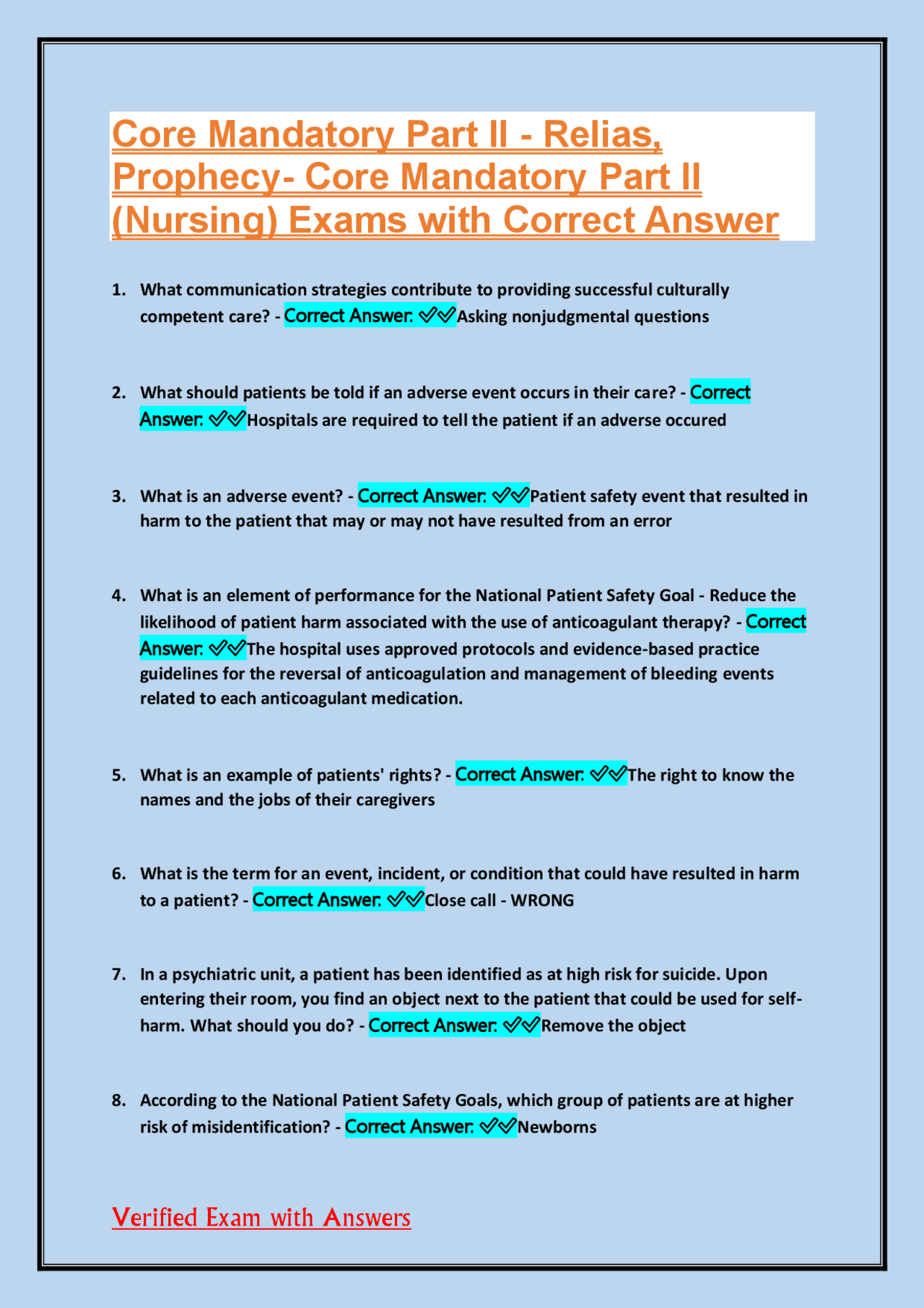 Core Mandatory Part II - Relias, Prophecy- Core Mandatory Part II ...