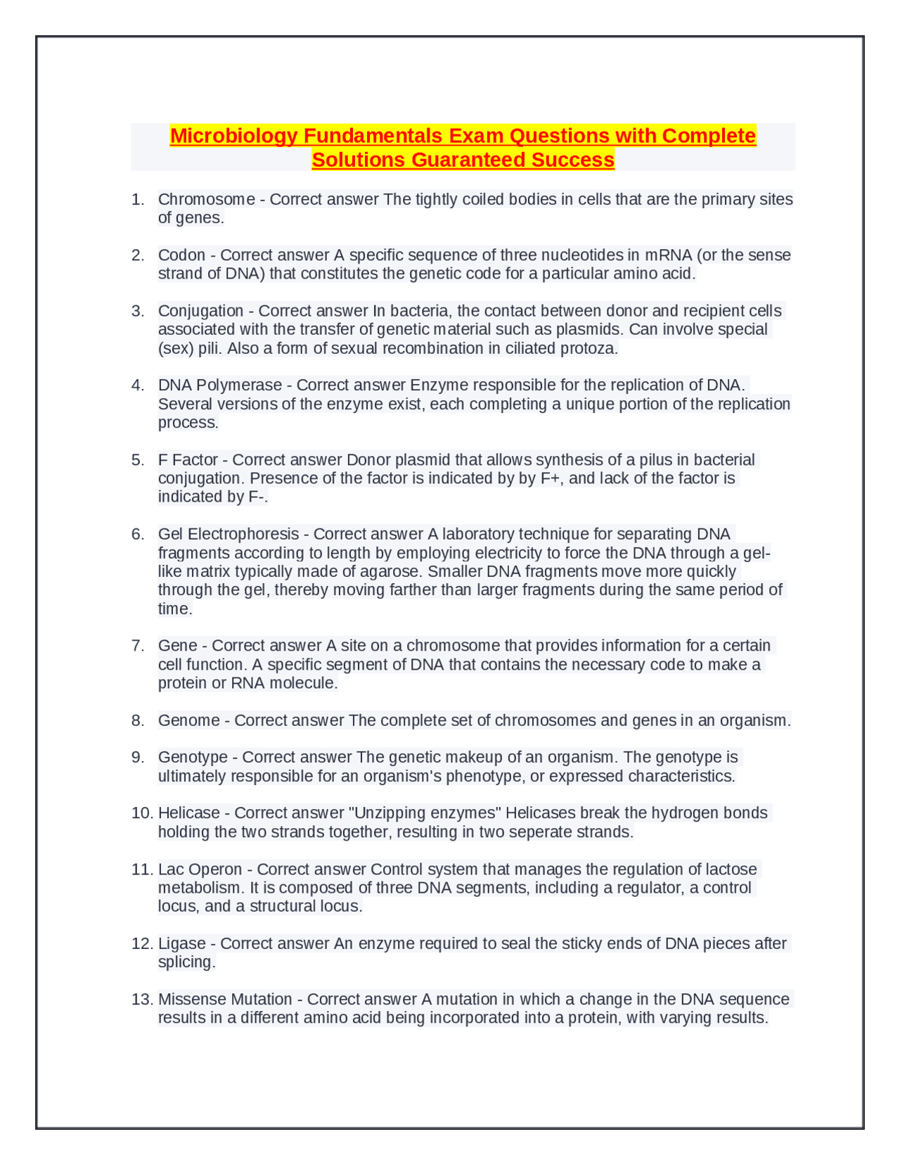 Microbiology Fundamentals Exam Questions with Complete Solutions ...