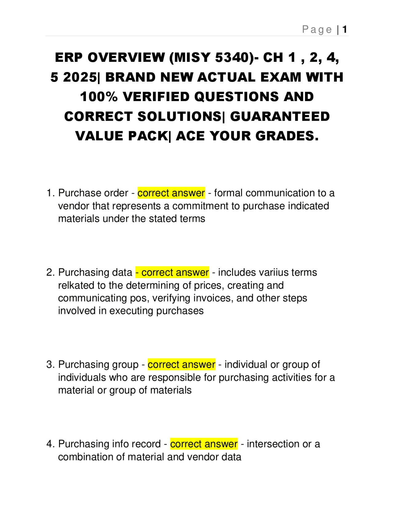 ERP OVERVIEW (MISY 5340)- CH 1 , 2, 4, 5 2025| BRAND NEW ACTUAL EXAM ...