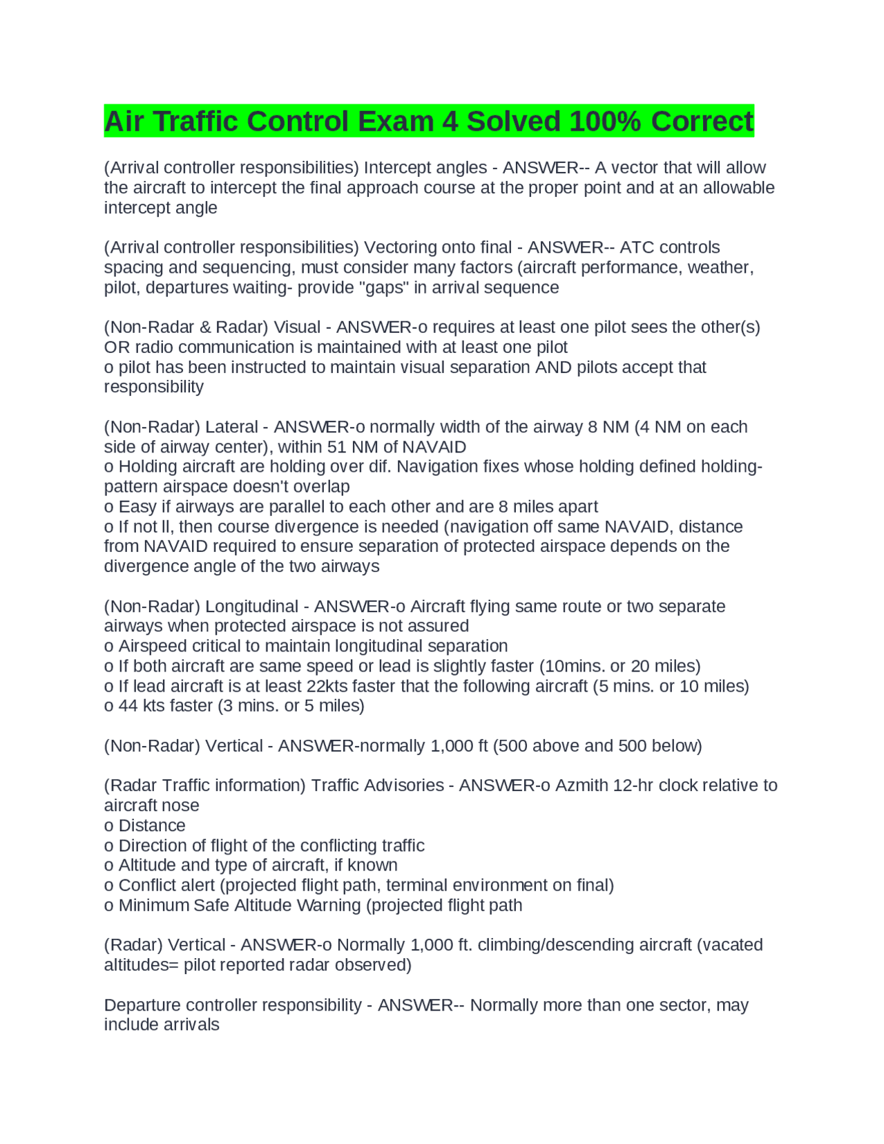 Air Traffic Control Exam 4: Arrival Controller Responsibilities and ...