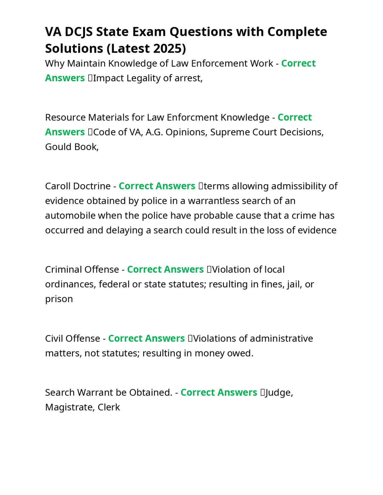 VA DCJS State Exam Questions with Complete Solutions (Latest 2025 ...