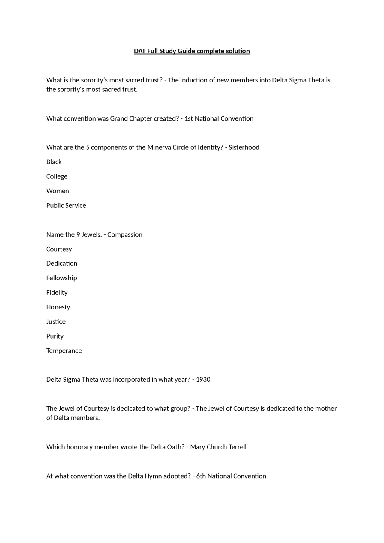 DAT Full Study Guide complete solution | Exams Advanced Education | Docsity