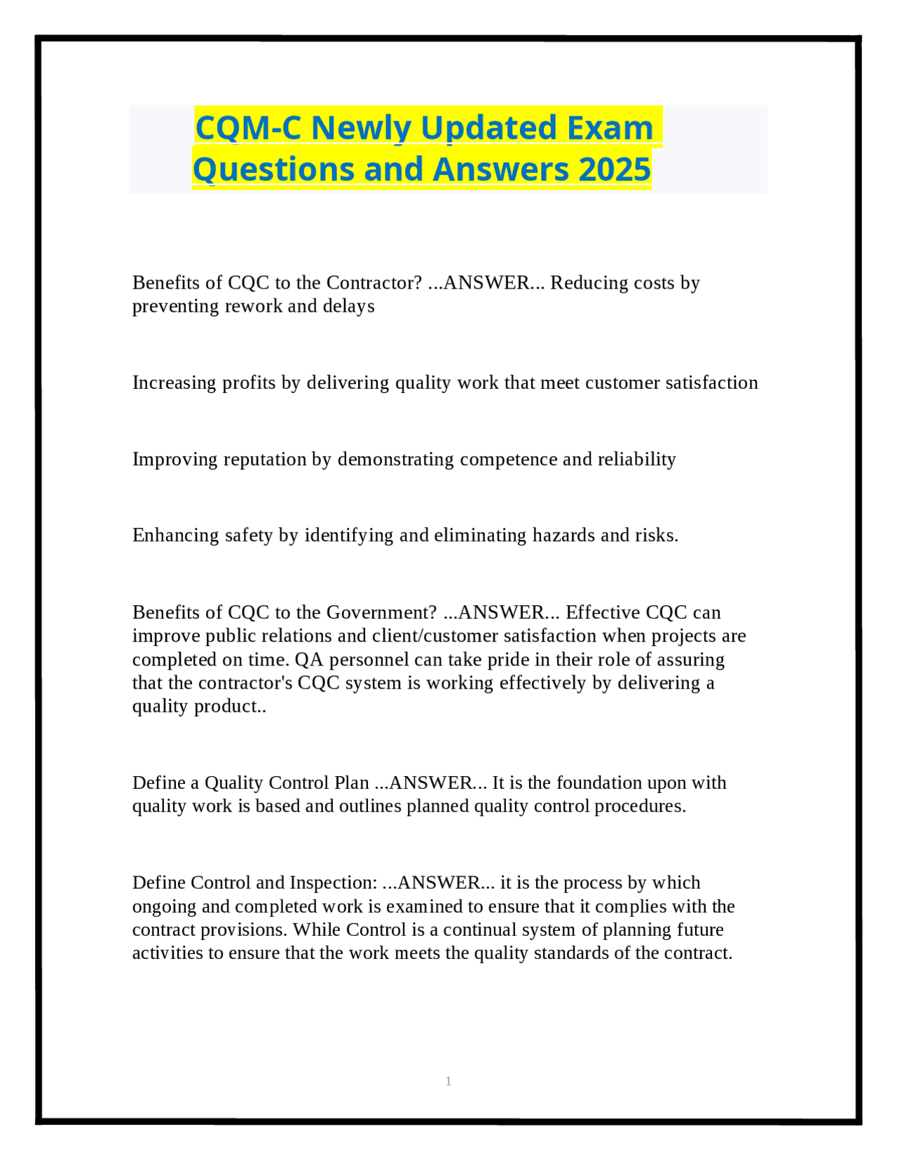 CQM-C Newly Updated Exam Questions and Answers 2025 | Exams Nursing ...