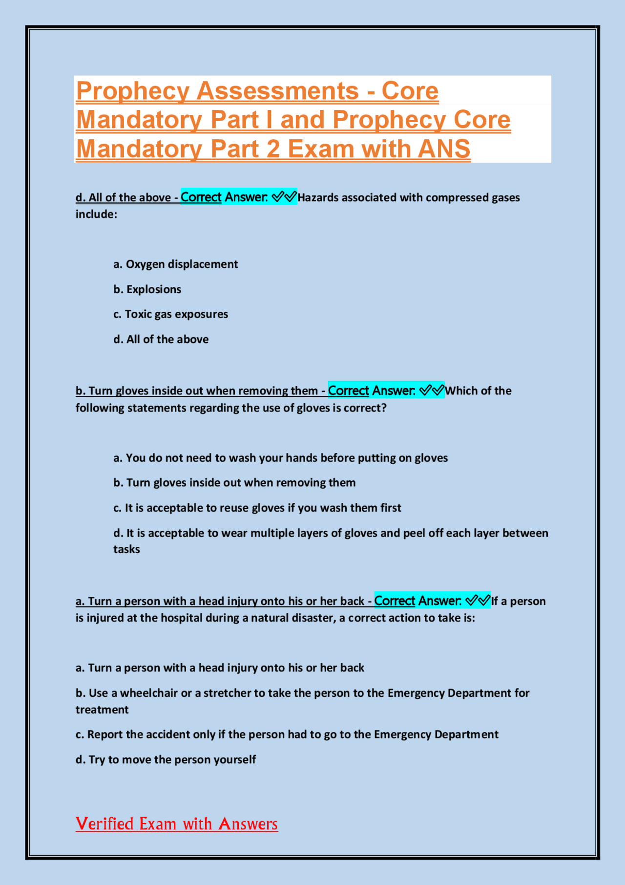 Prophecy Assessments - Core Mandatory Part I and Prophecy Core ...