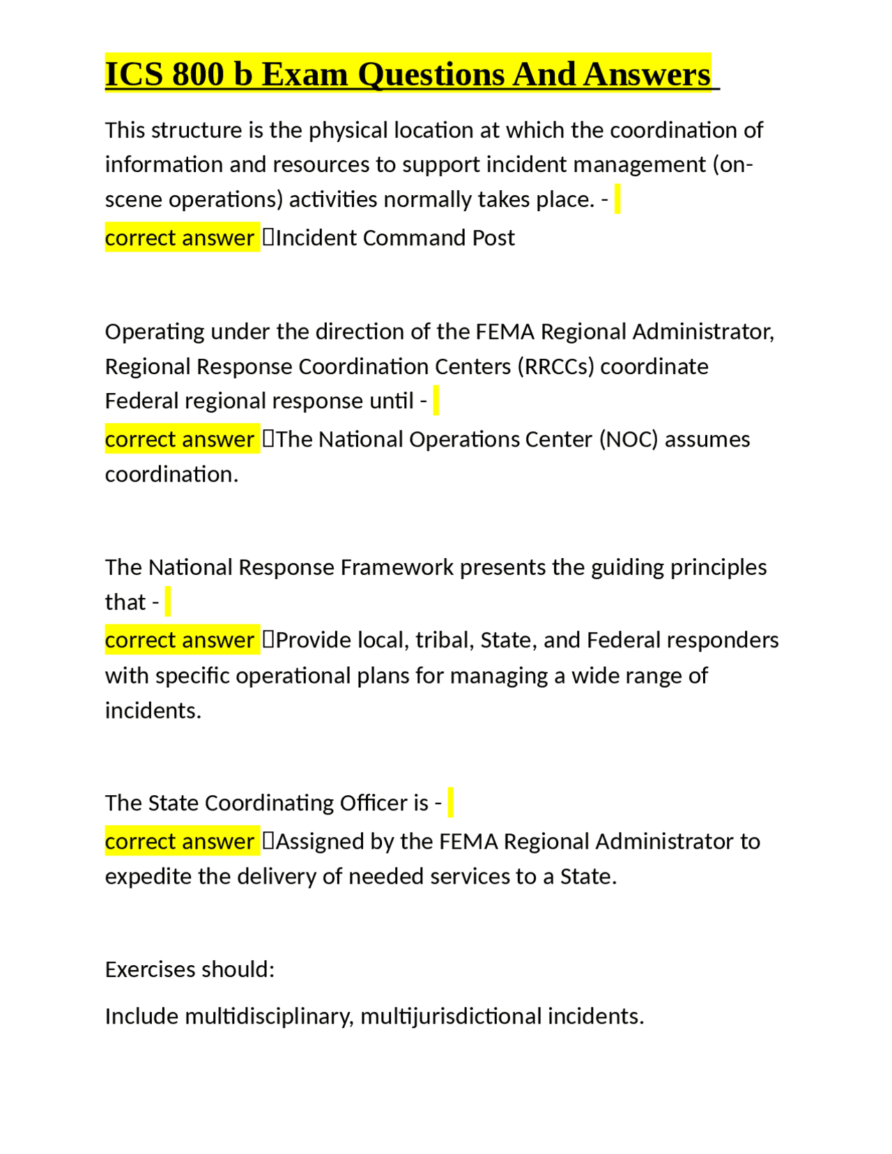 ICS 800 b Exam Questions And Answers | Exams Social Sciences | Docsity