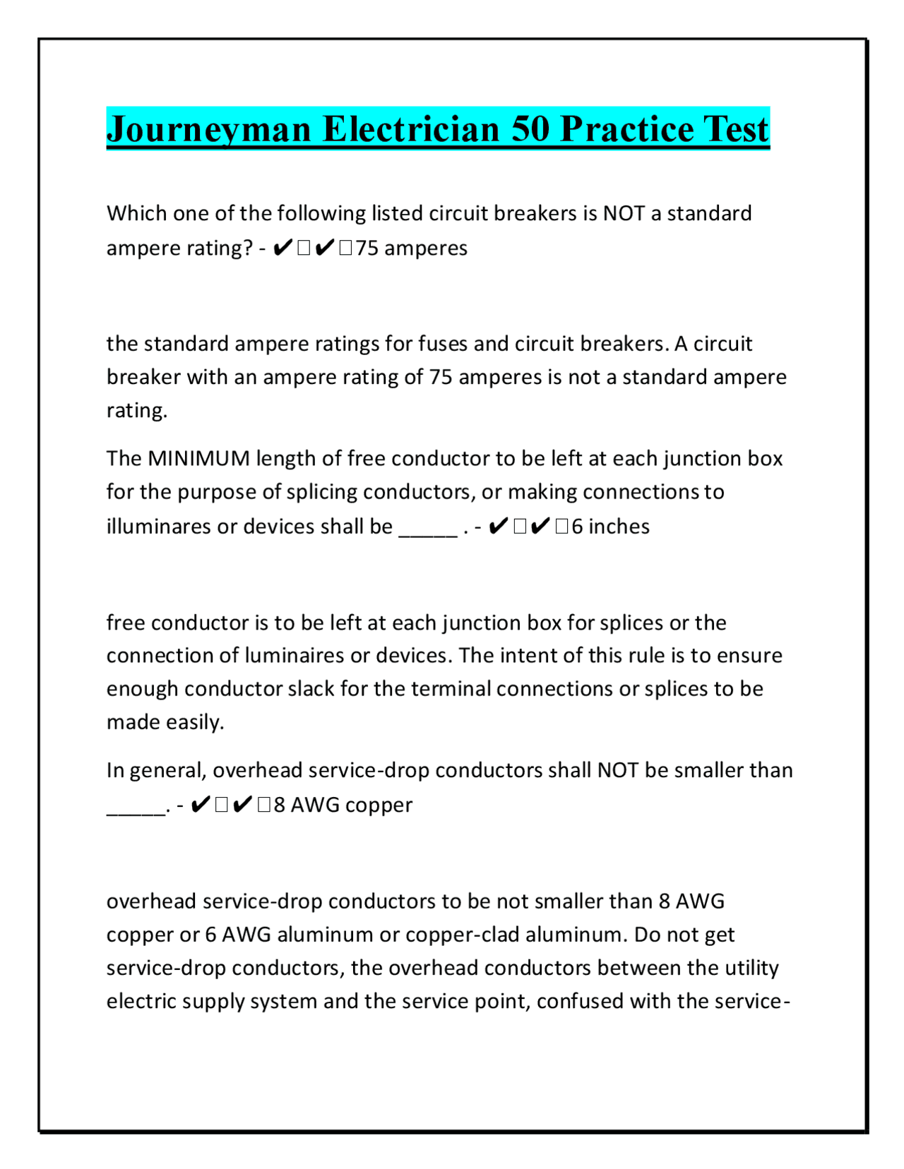 Journeyman Electrician Practice Test: 50 Questions and Answers | Exams ...
