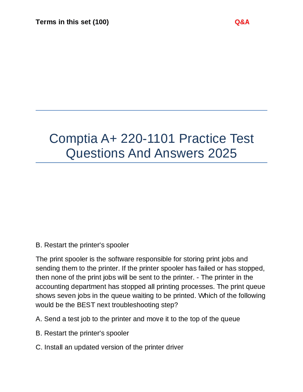 CompTIA A+ 220-1101 Practice Test Questions and Answers 2025 | Exams ...