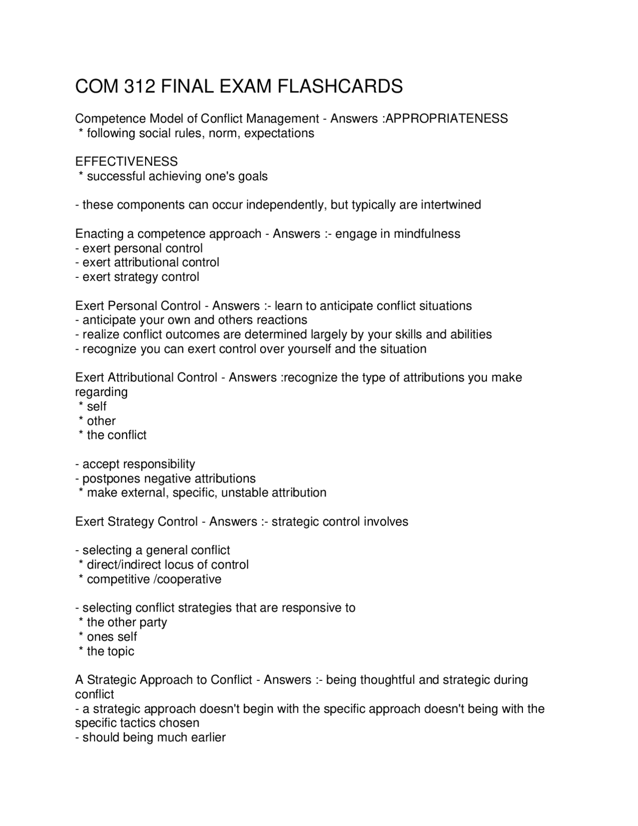 COM 312 FINAL EXAM FLASHCARDS | Exams Social Sciences | Docsity