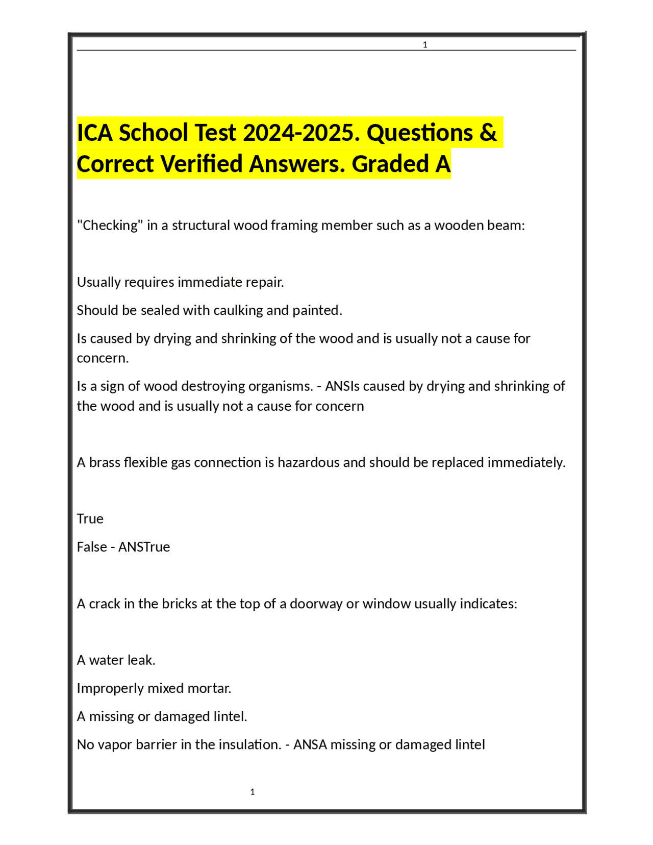ICA School Test 2024-2025. Questions & Correct Verified Answers. Graded ...
