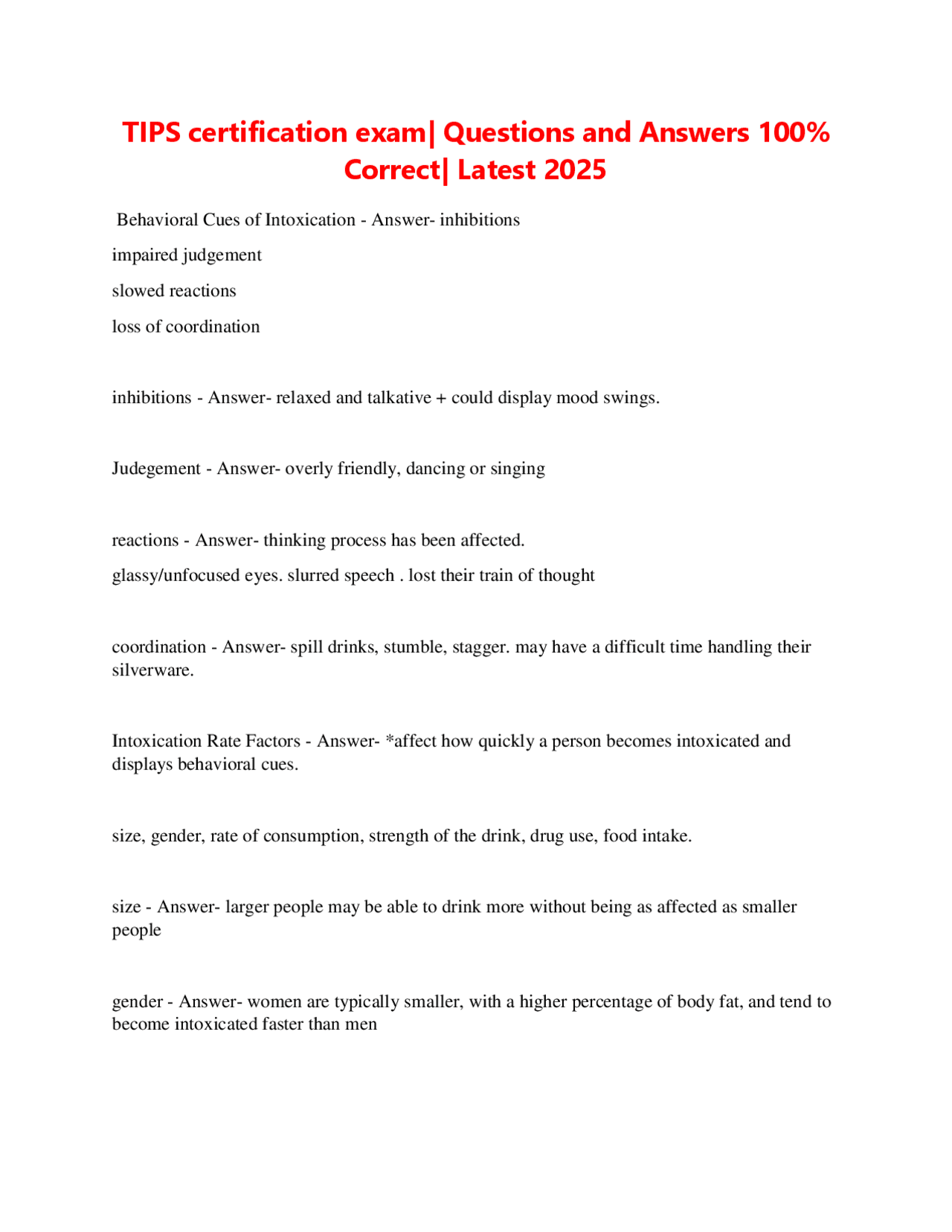 TIPS certification exam| Questions and Answers 100% Correct| Latest ...