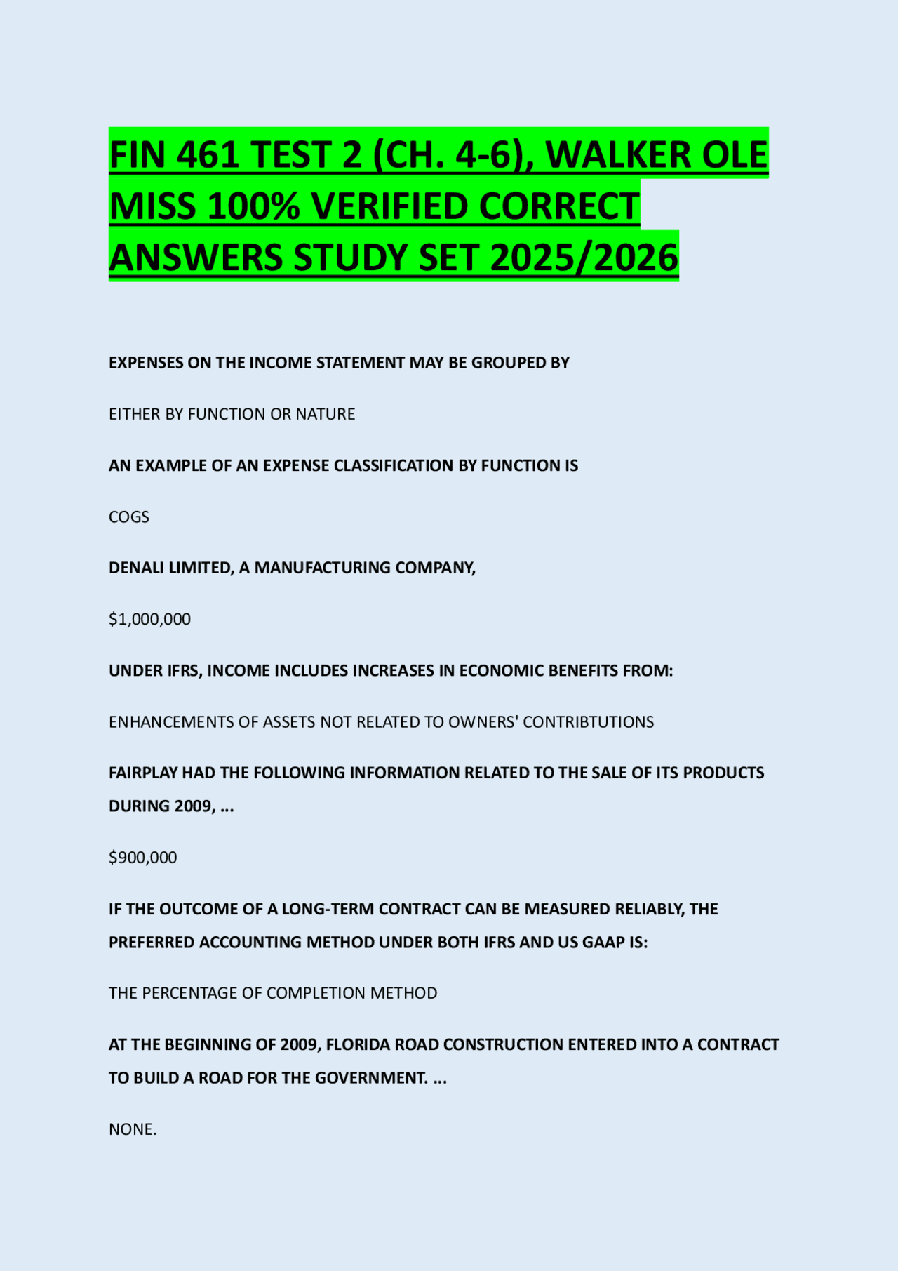 FIN 461 TEST 2 (CH.4-6), WALKER OLE MISS 100% VERIFIED CORRECT ANSWERS ...