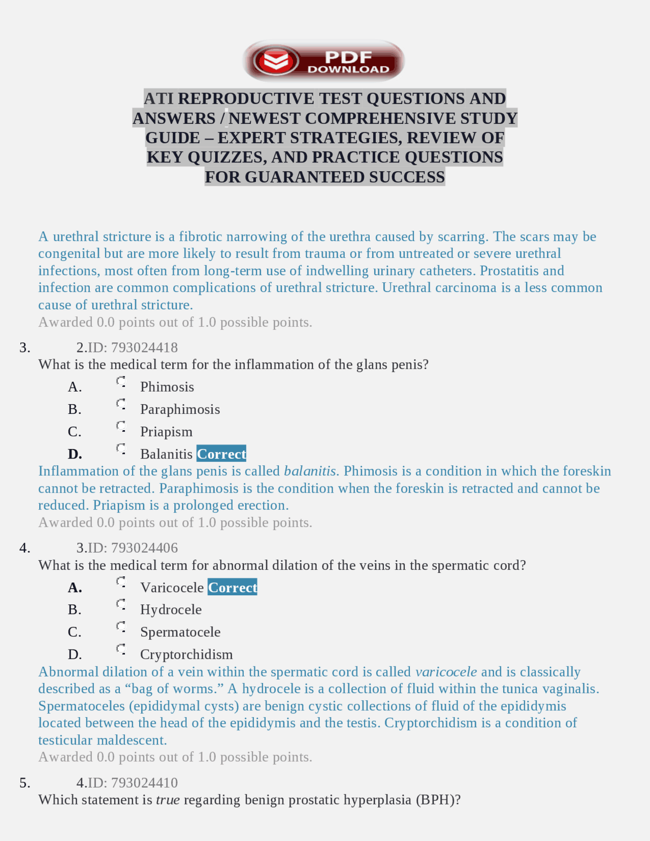 ATI REPRODUCTIVE TEST QUESTIONS AND ANSWERS / NEWEST COMPREHENSIVE ...