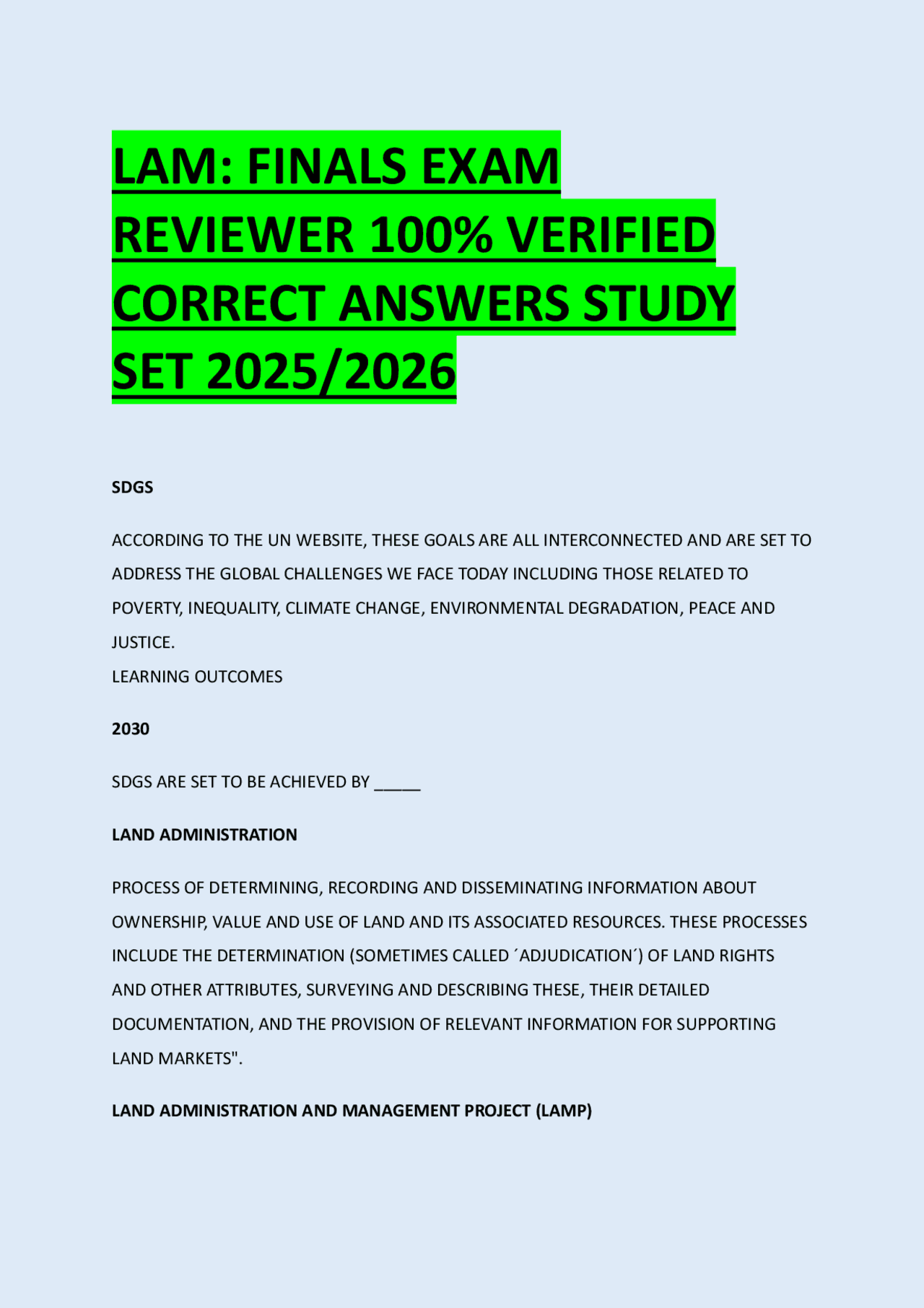 LAM: FINALS EXAM REVIEWER 100% VERIFIED CORRECT ANSWERS STUDY SET 2025/ ...