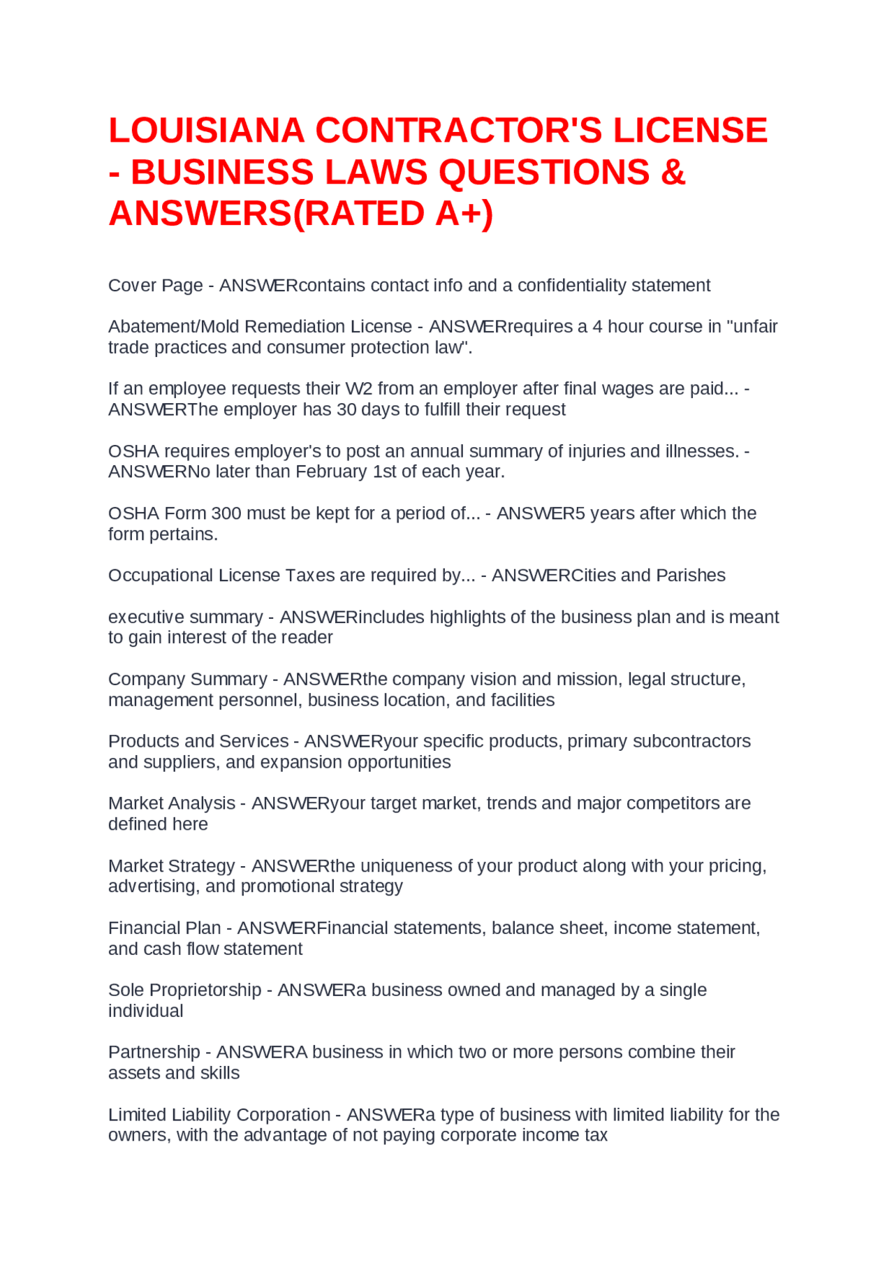 Louisiana Contractor's License: Business Laws Questions & Answers ...