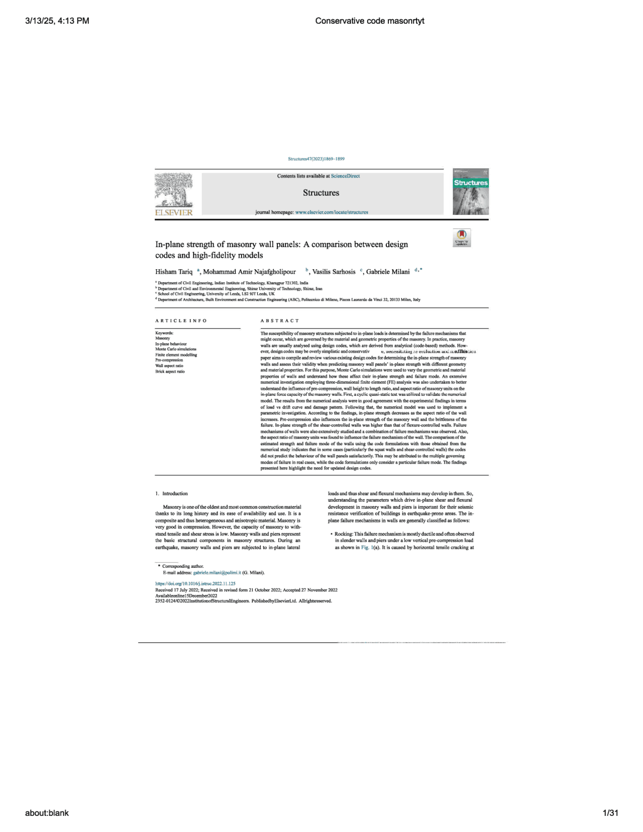 Conservative code masonrtyt-Structural Engineering Design and Appraisal ...