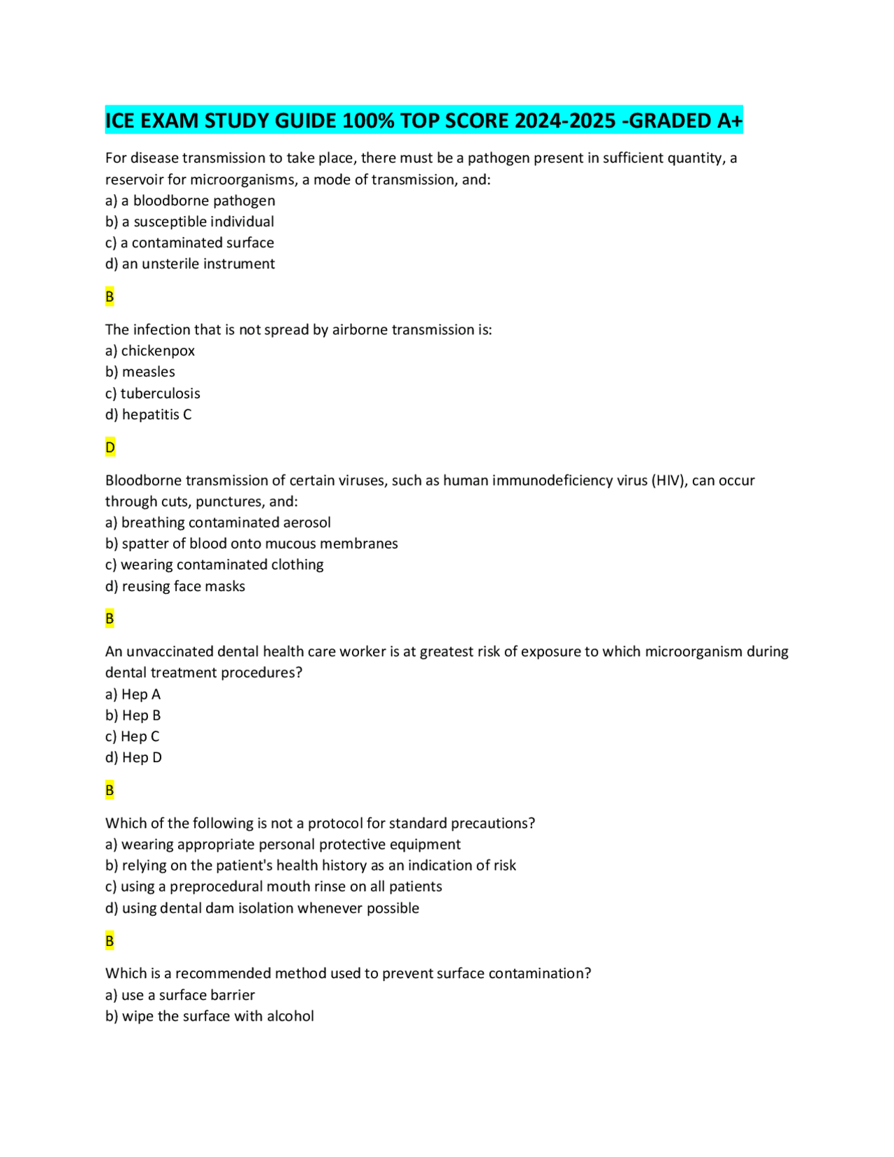 ICE EXAM STUDY GUIDE 100% TOP SCORE 2024-2025 -GRADED A+ For disease ...