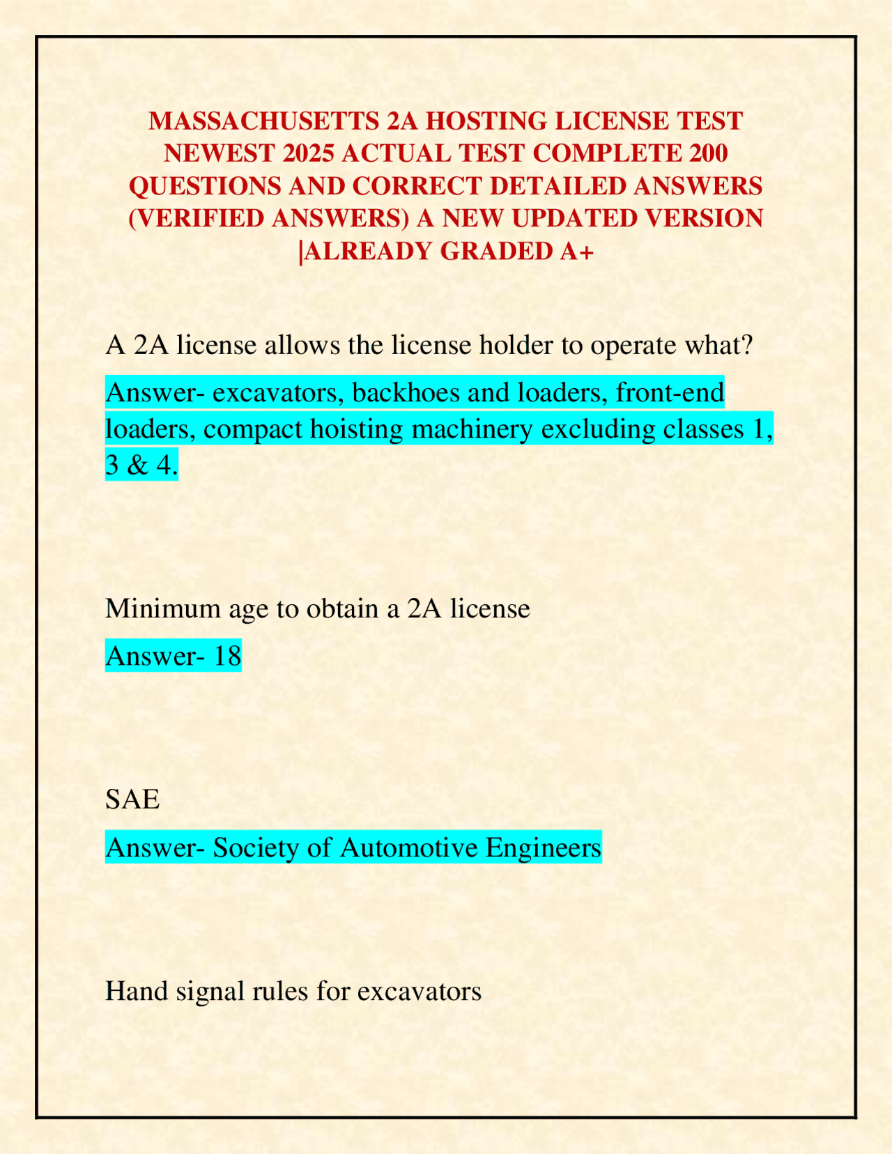 MASSACHUSETTS 2A HOSTING LICENSE TEST NEWEST 2025 ACTUAL TEST COMPLETE ...