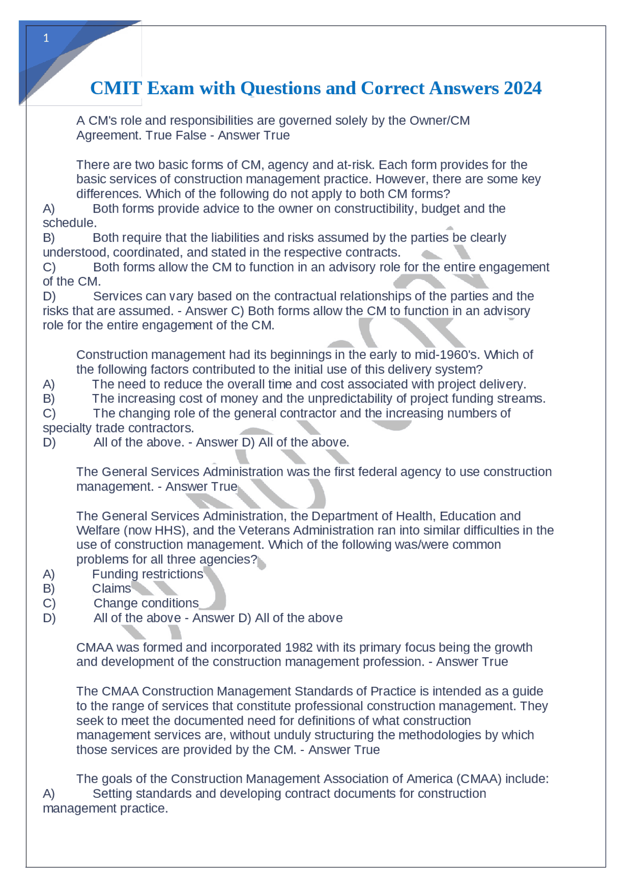 CMIT Exam with Questions and Correct Answers 2024 | Exams Nursing | Docsity