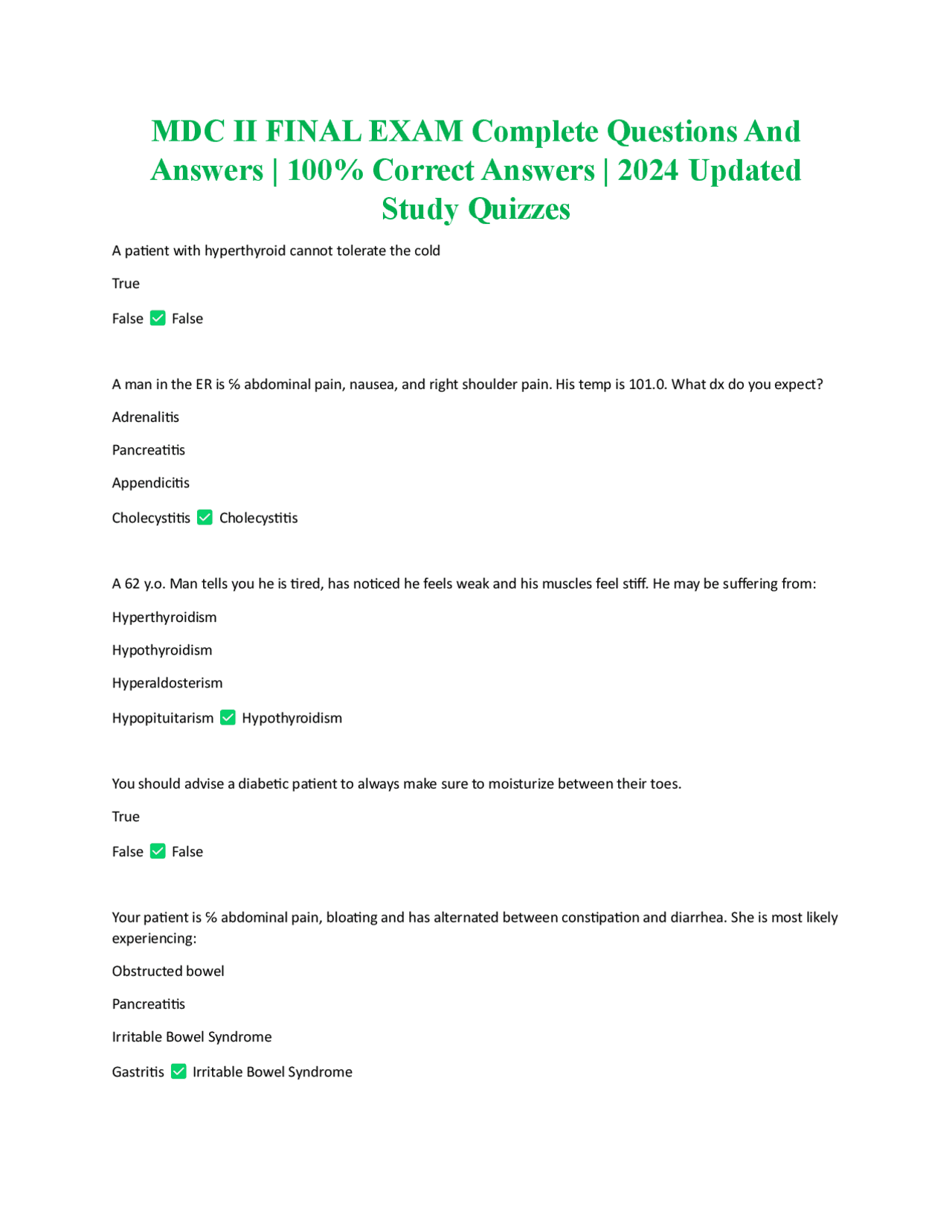 MDC II FINAL EXAM Complete Questions And Answers | 100% Correct Answers | 2024 Updated Stu ...