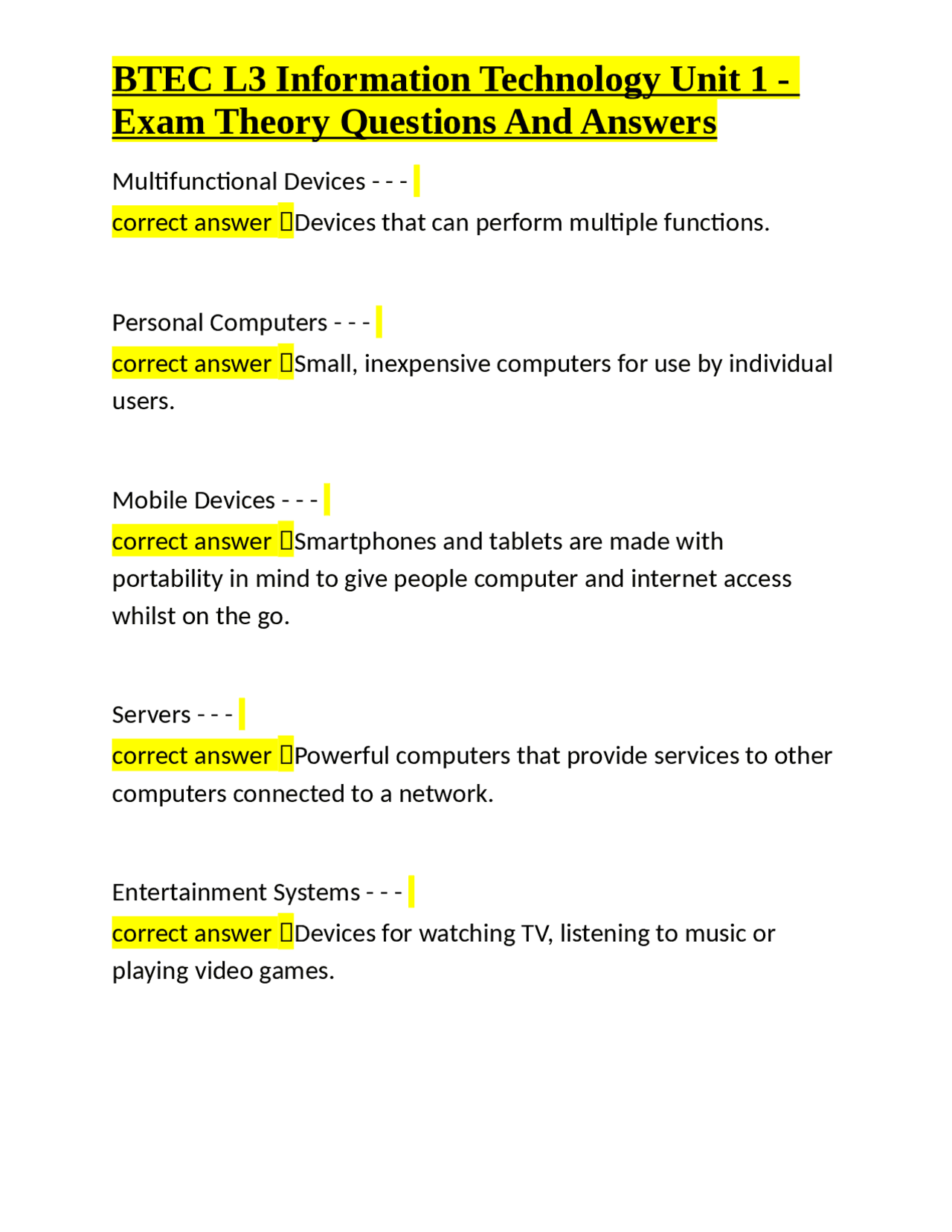 BTEC L3 Information Technology Unit 1 Exam Theory Questions and Answers ...
