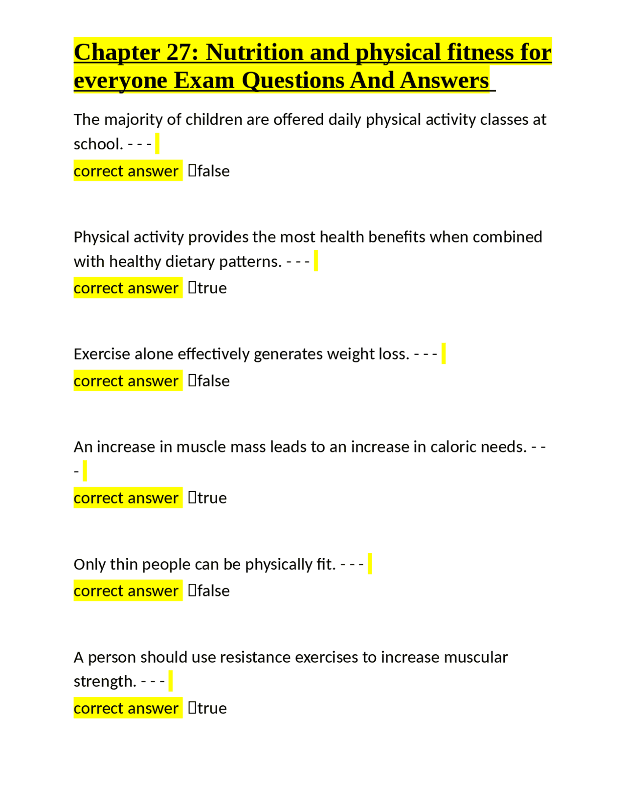 Nutrition and Physical Fitness for Everyone: Exam Questions and Answers ...
