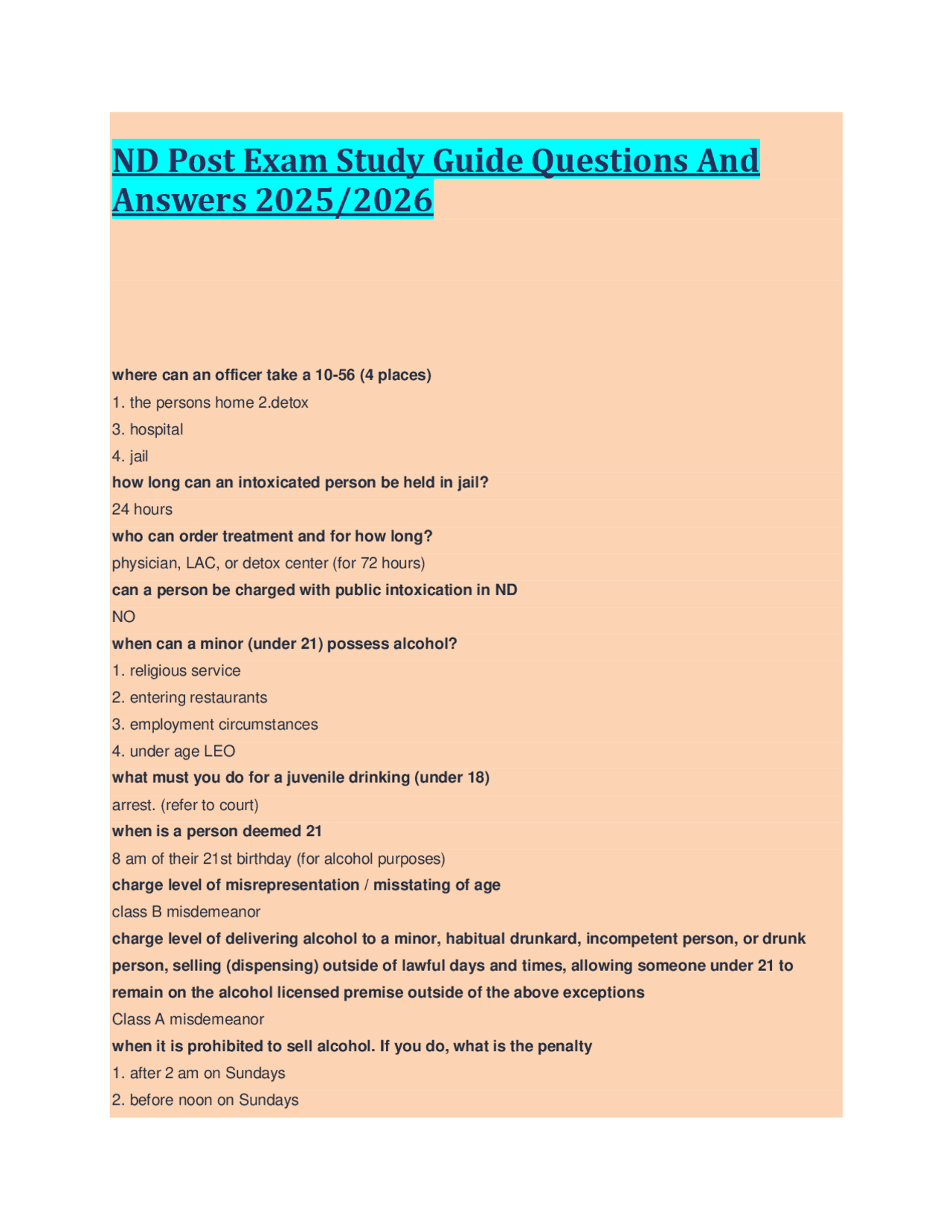 ND Post Exam Study Guide Questions And Answers 2025/2026 | Exams Law ...