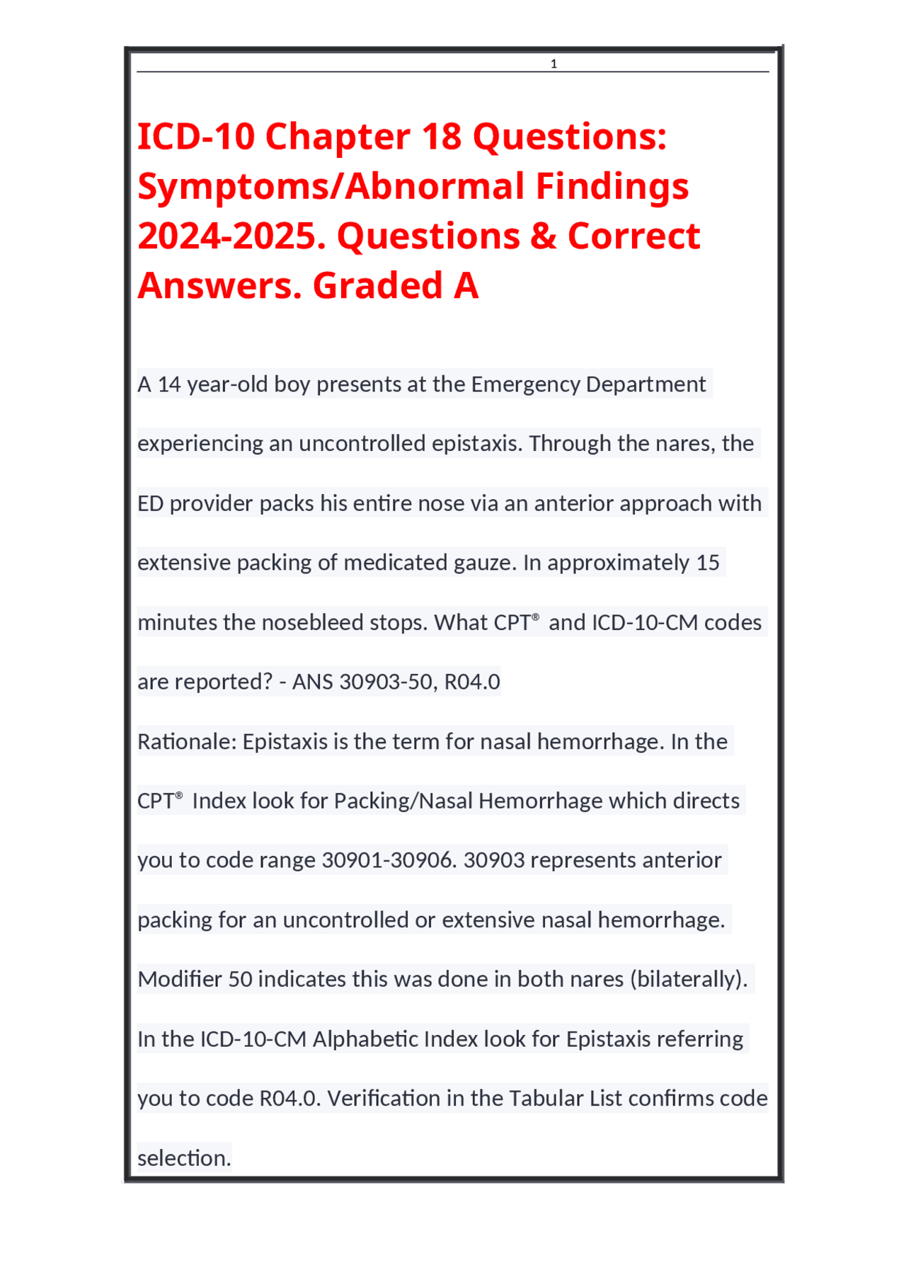 ICD-10 Chapter 18 Questions: Symptoms/Abnormal Findings 2024-2025 ...